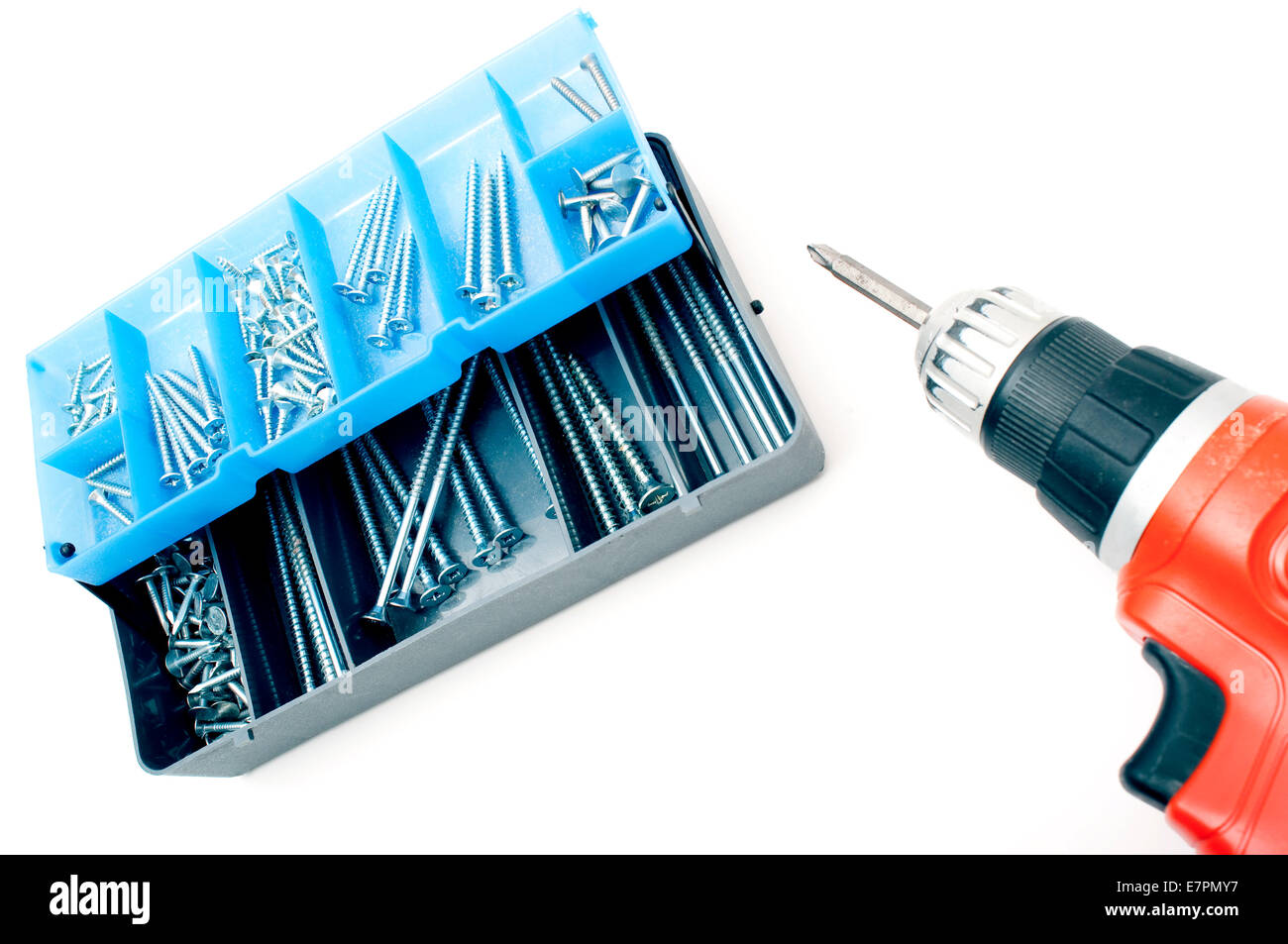 Screw box and the drilling machine together Stock Photo - Alamy