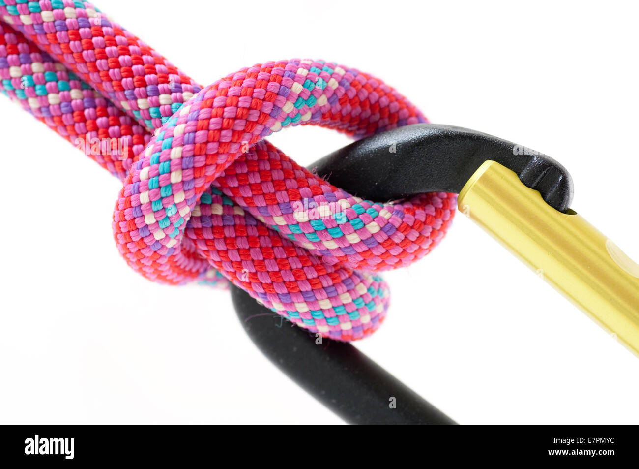 A carabiner attached to a mountaineers rope Stock Photo - Alamy