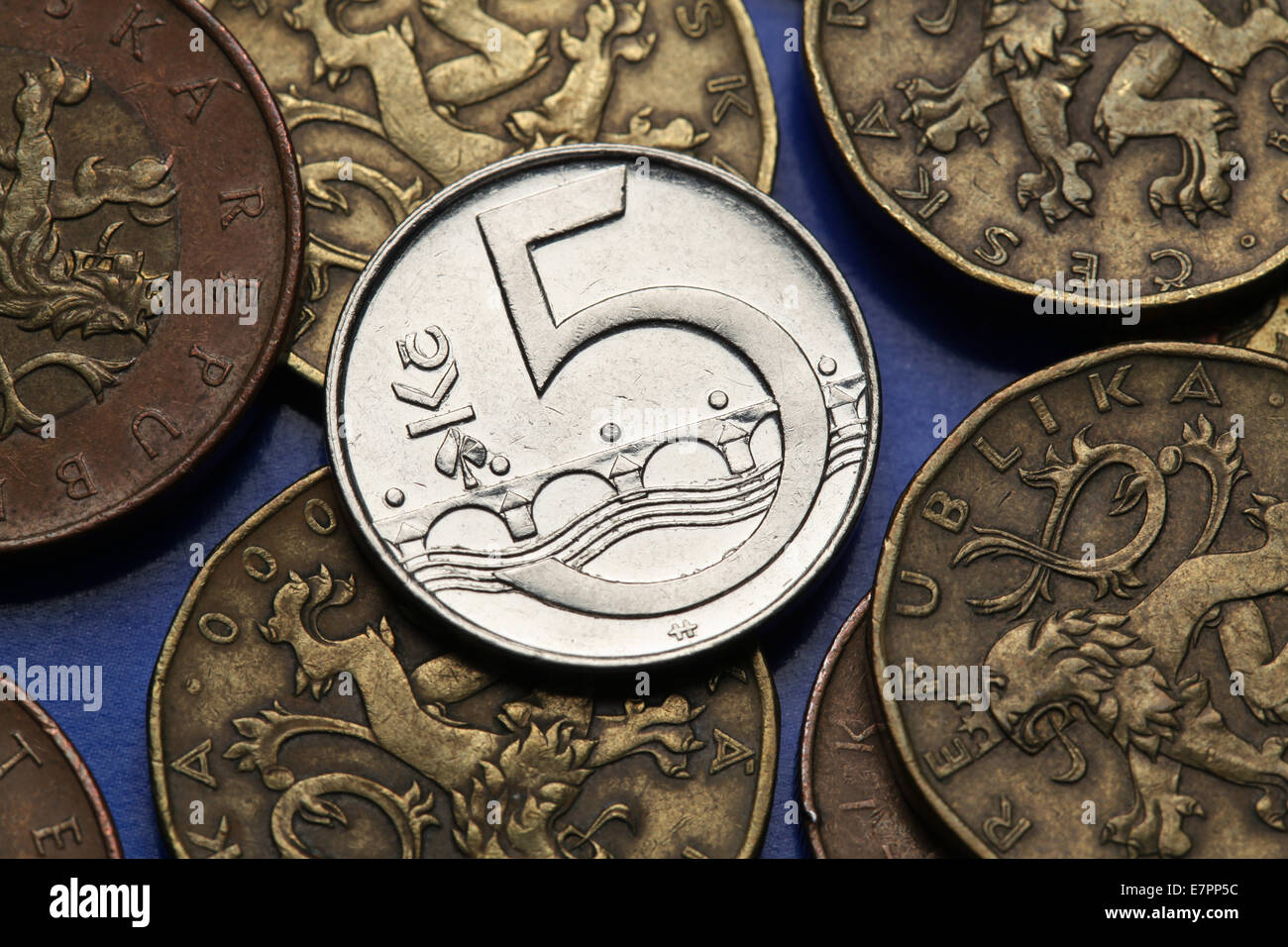 Coins of the Czech Republic. The Charles Bridge and the Vltava River ...