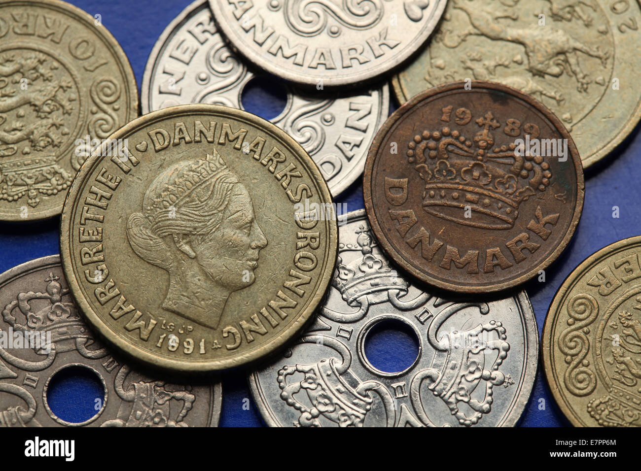 Coins of Denmark. Queen Margrethe II of Denmark depicted in Danish ...