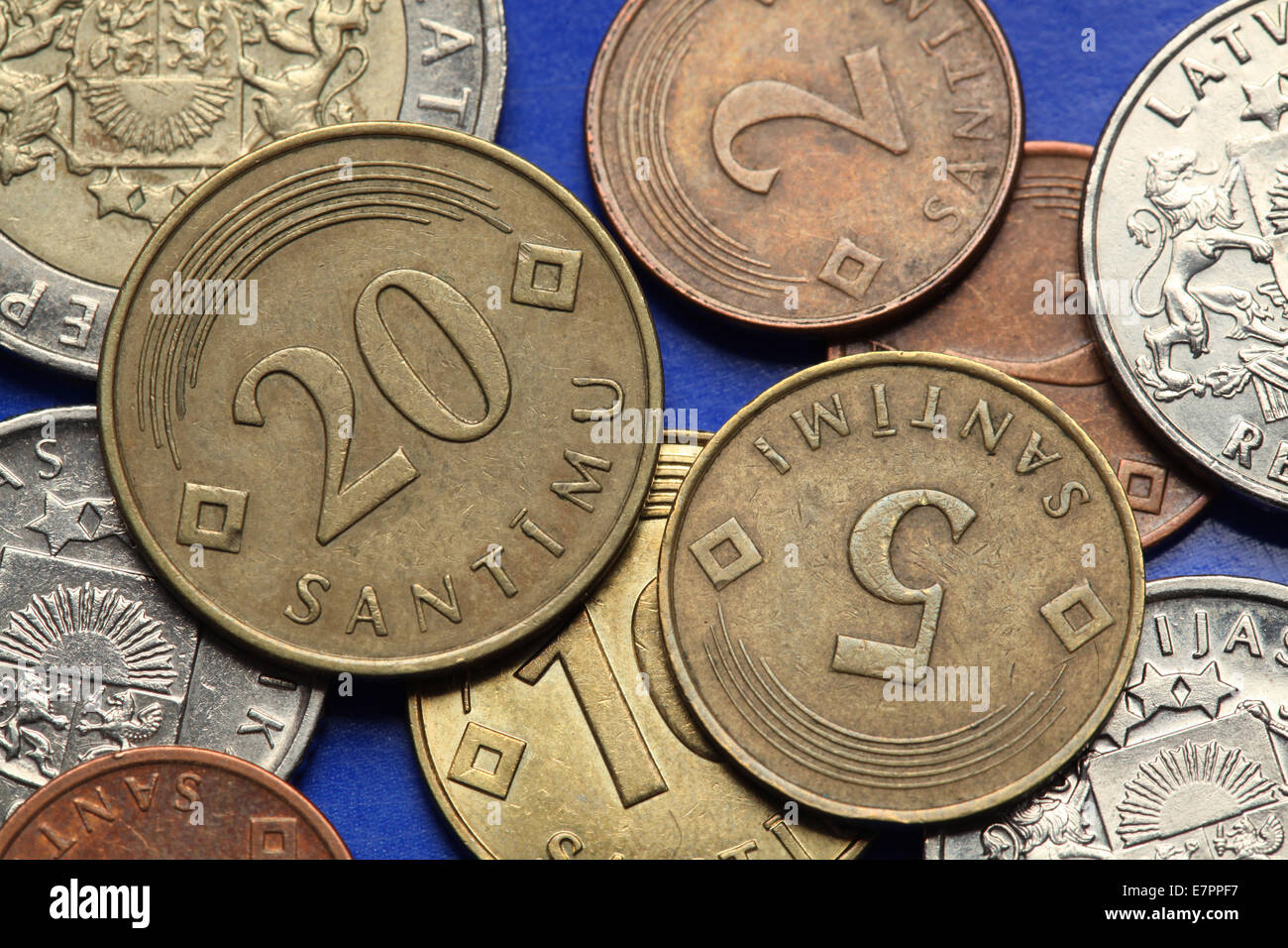 Coins of Latvia. Old Latvian lats and santimi coins Stock Photo - Alamy