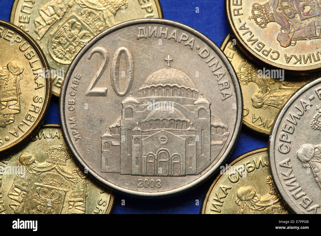Coins of Serbia. The Church of Saint Sava in Belgrade, Serbia, depicted ...