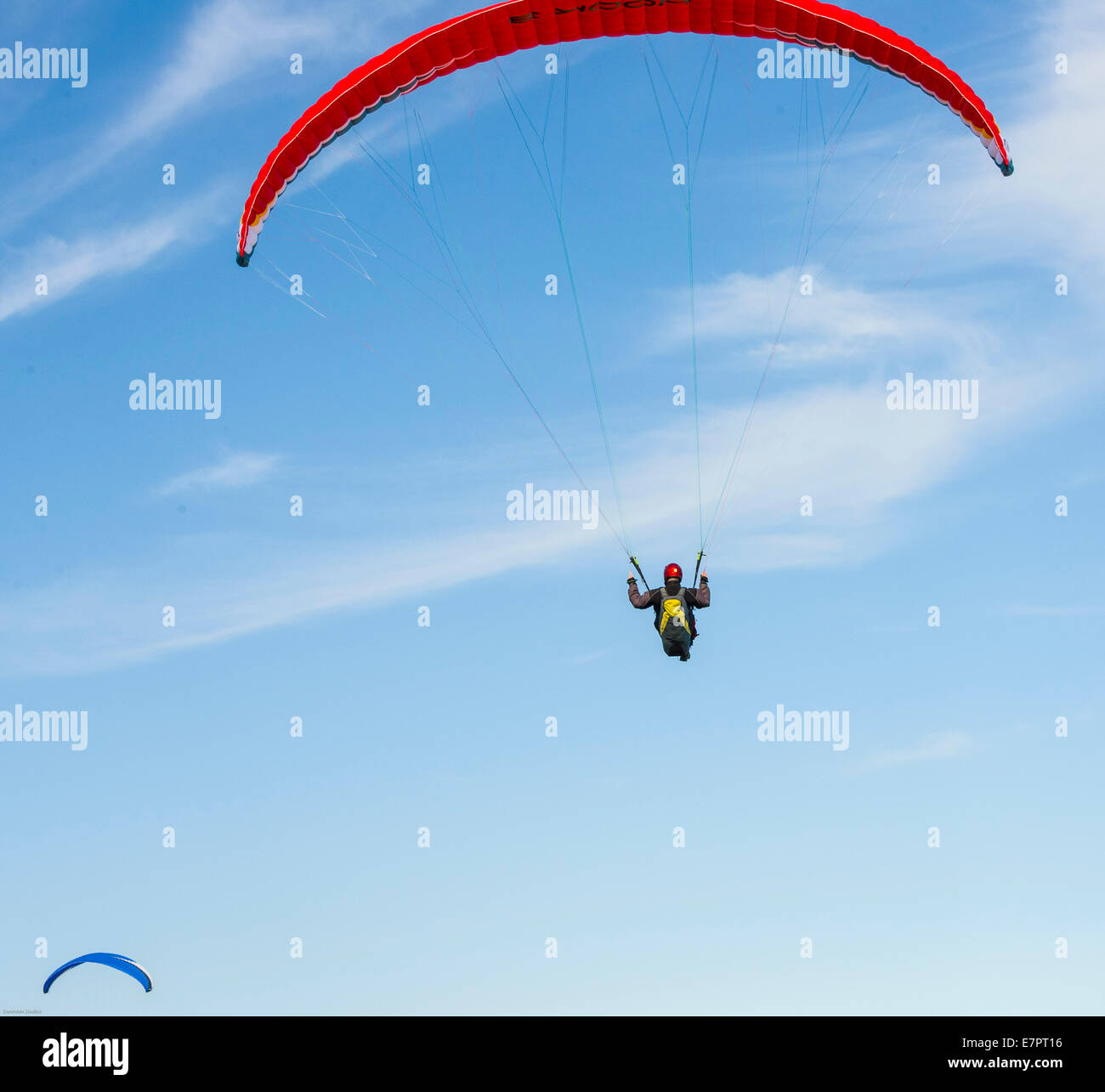 sky diving on the peninsula beach flying in the sky Stock Photo - Alamy