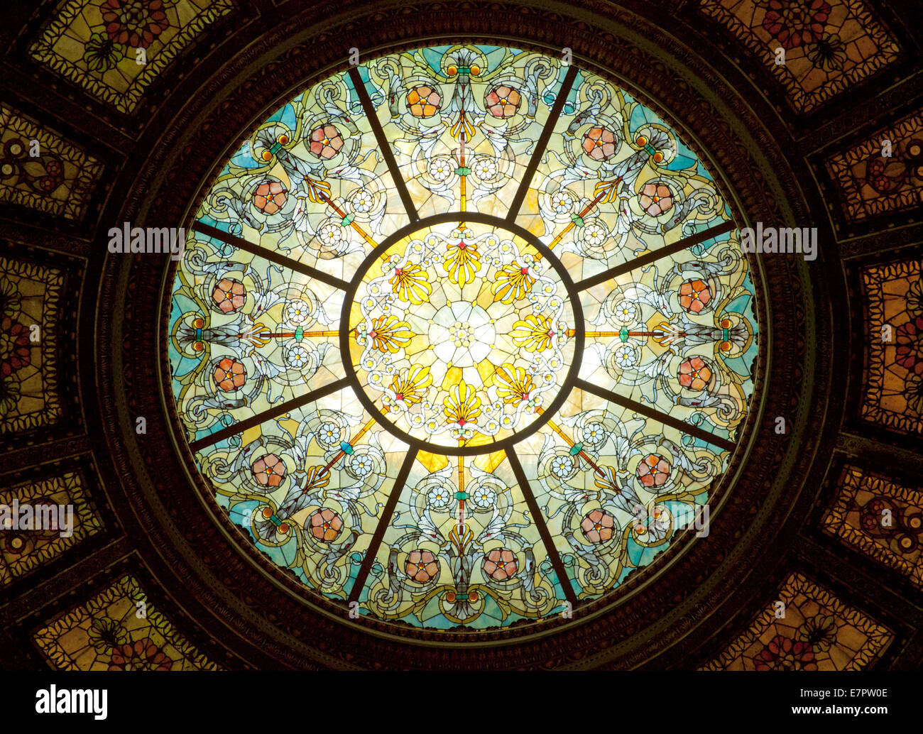A view of the stained-glass dome in the rotunda of the Grand Army of ...