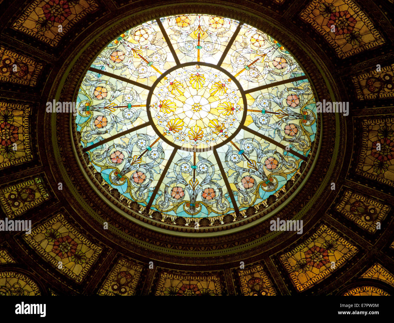 A view of the stained-glass dome in the rotunda of the Grand Army of ...