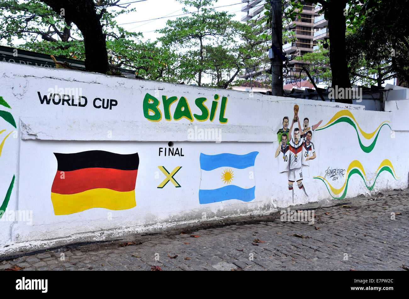 painting on a wall about the soccer world cup Copacabana Rio de Janeiro ...