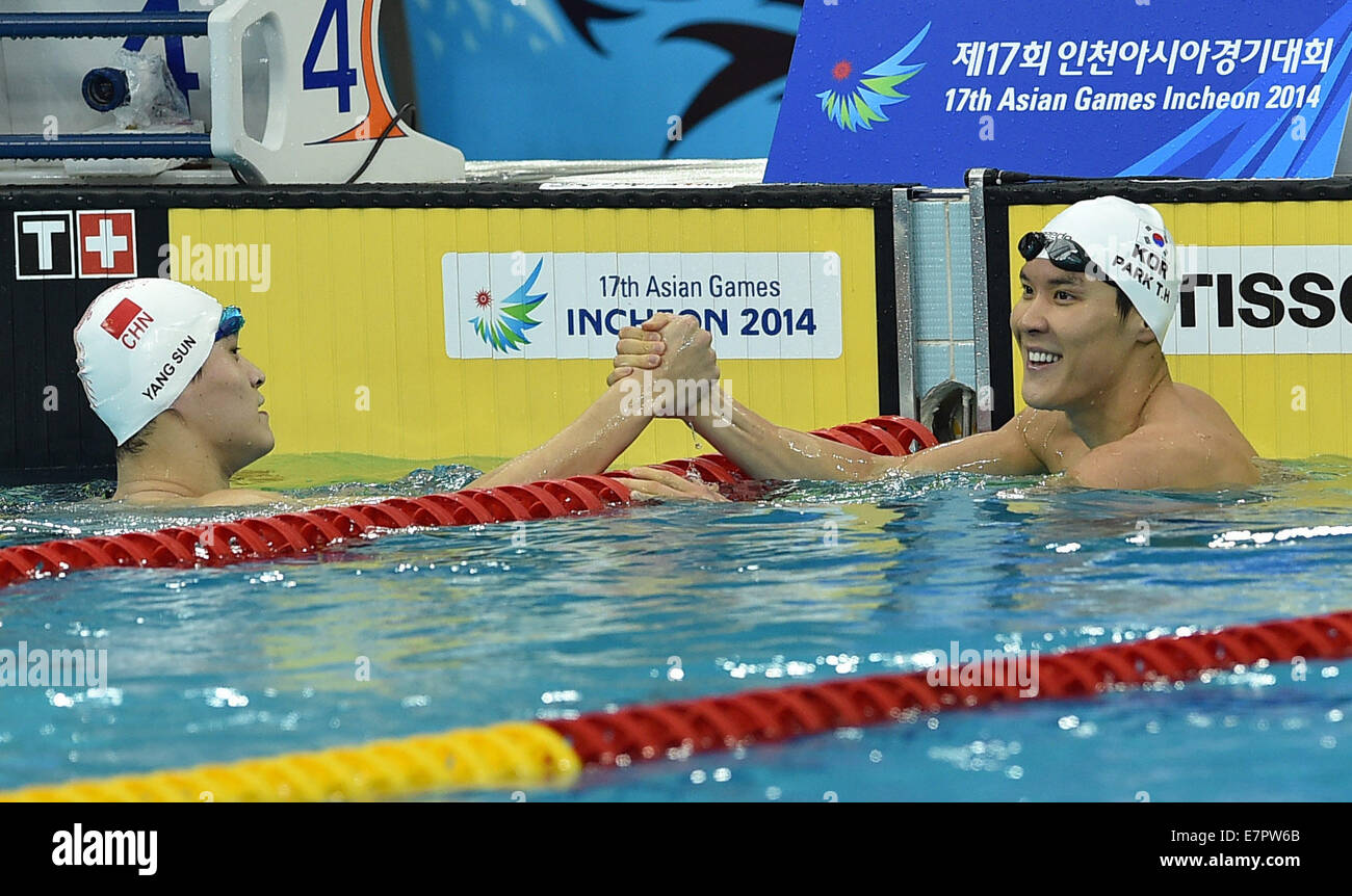Incheon, South Korea. 23rd Sep, 2014. Sun Yang (L) of China and Park ...
