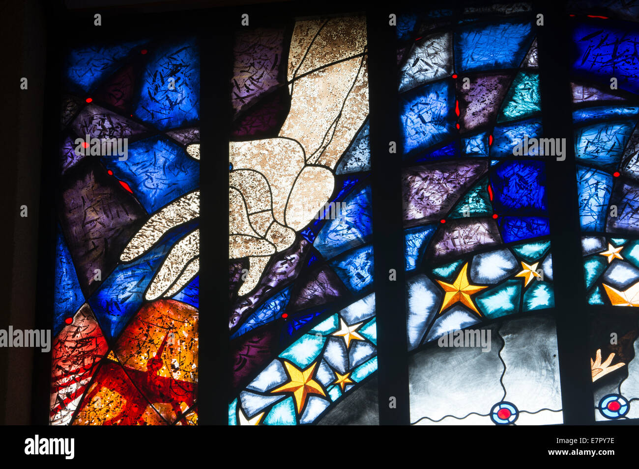 Adam and Eve stained glass by Derek Hunt (detail), St Crispin`s Church ...