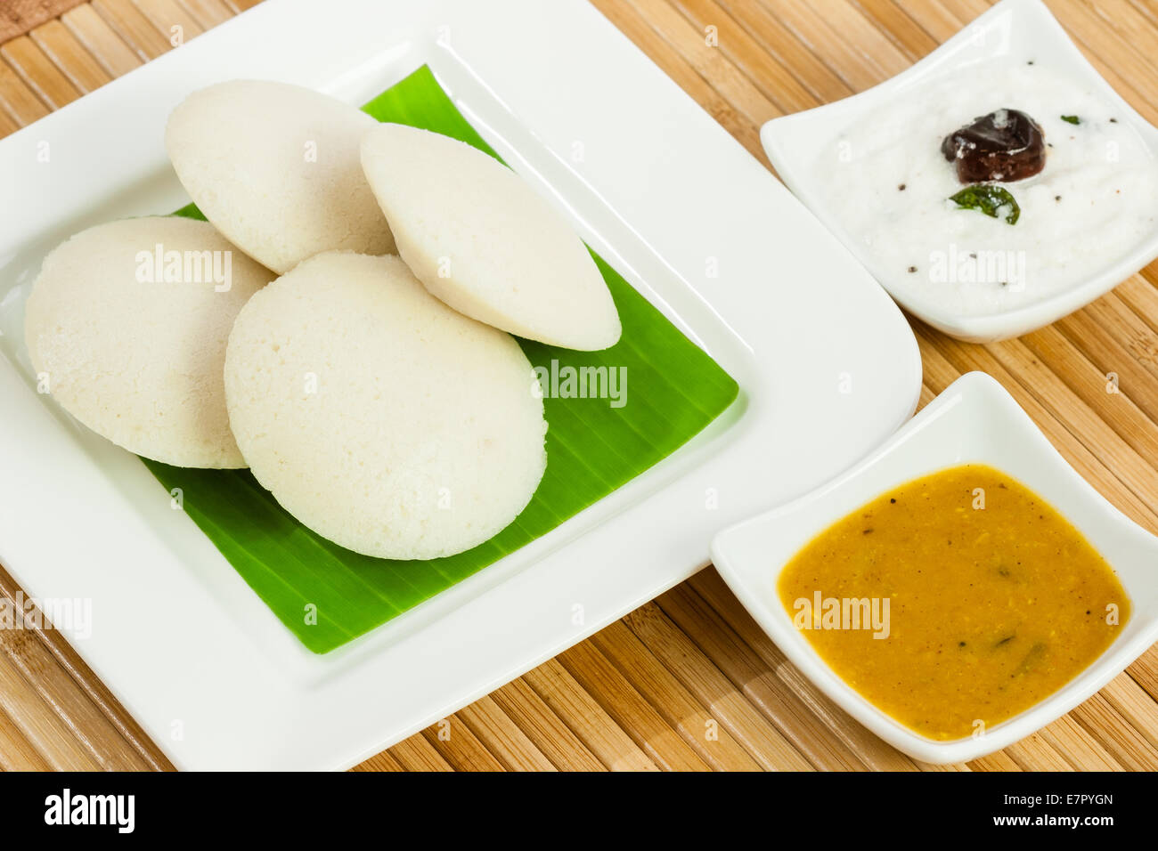 Traditional ethnic south Indian breakfast of Idly (Idli) served with ...