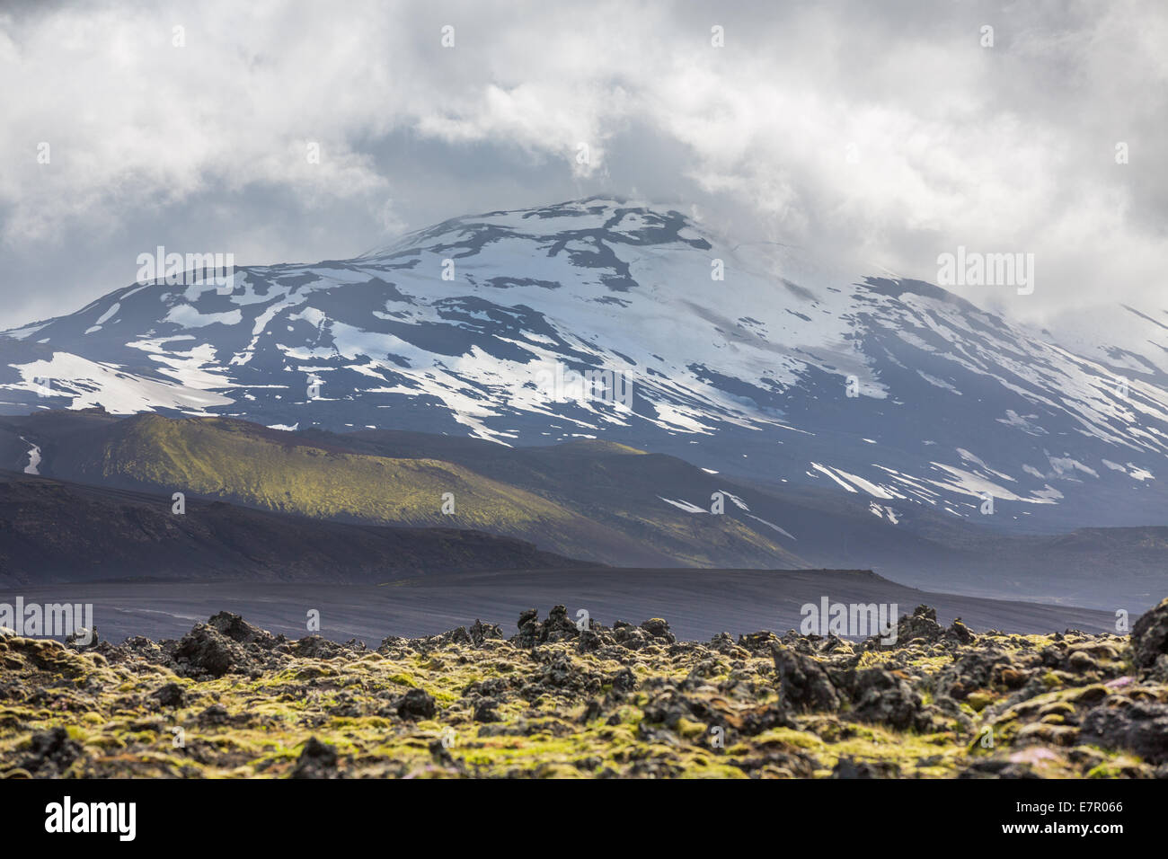 Icelandic volcano with snow and cloudy sky Stock Photo - Alamy