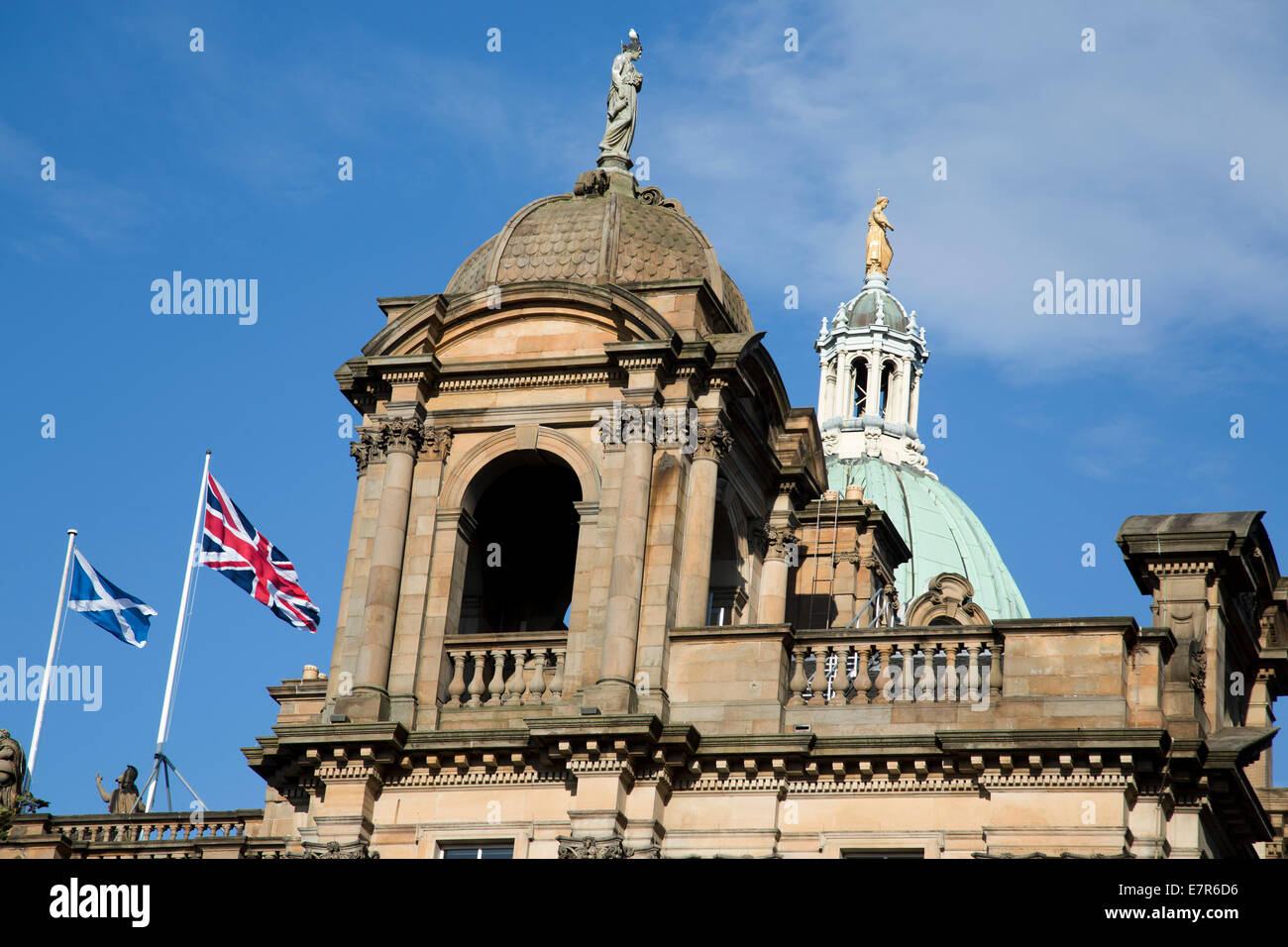 British and Scottish flags flying from the Bank of Scotland building on ...