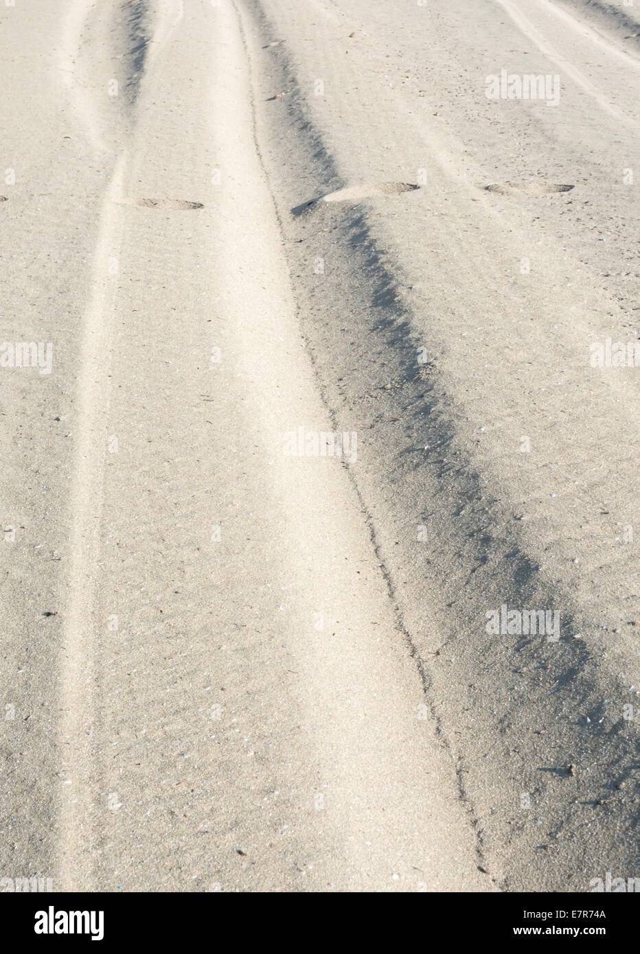 Sand tracks and footprints crossing over. Mallorca, Balearic islands ...