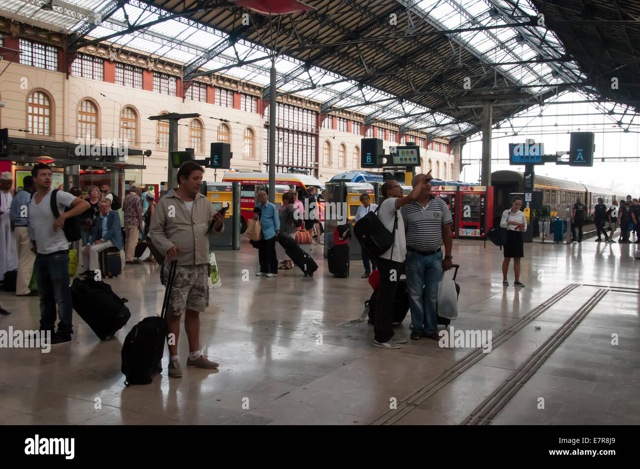 Marseille train station. Passengers waiting at the Marseille train ...