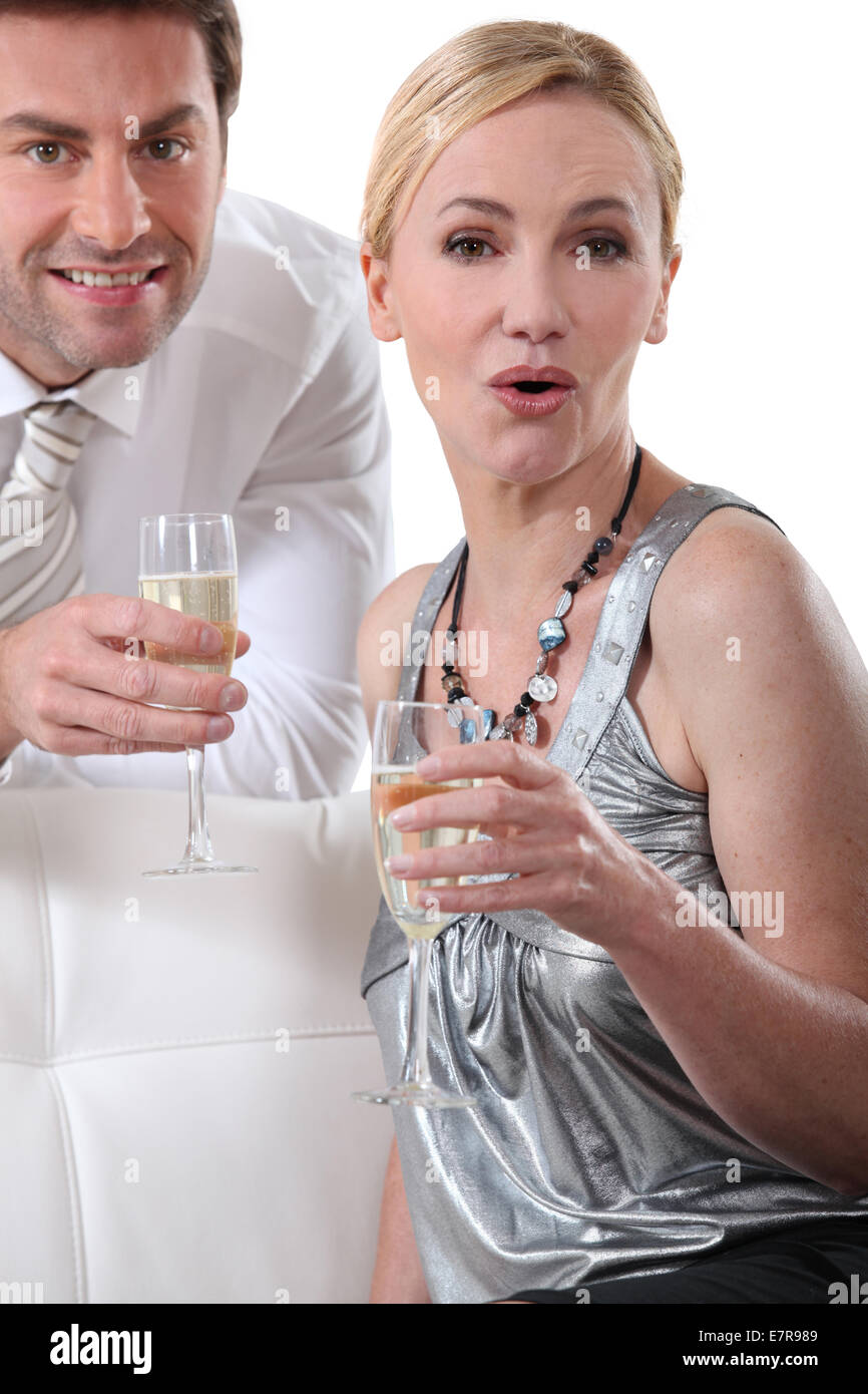 Surprised woman party glasses hi-res stock photography and images - Alamy