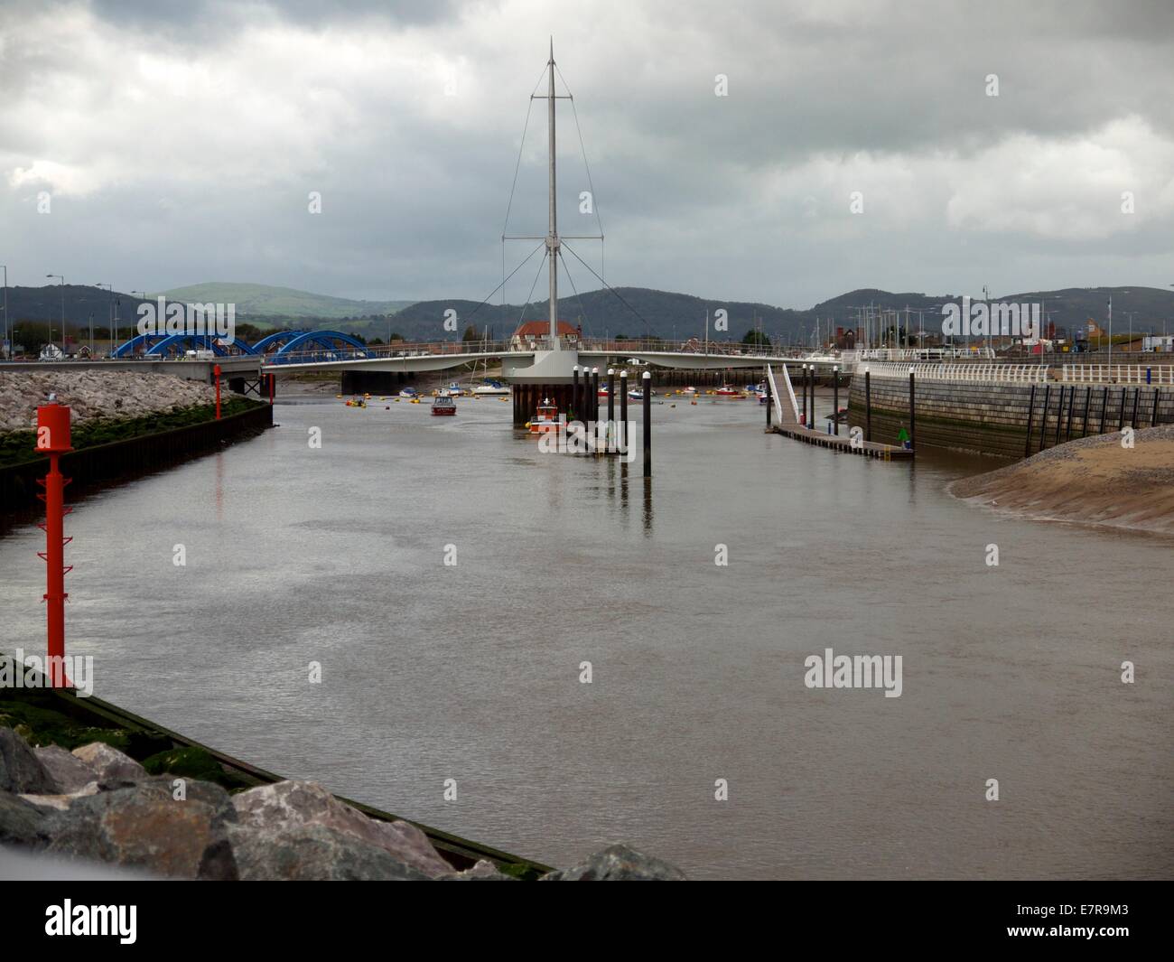 New foot and bicycle bridge of the estuary at Rhyl, North Wales Stock ...