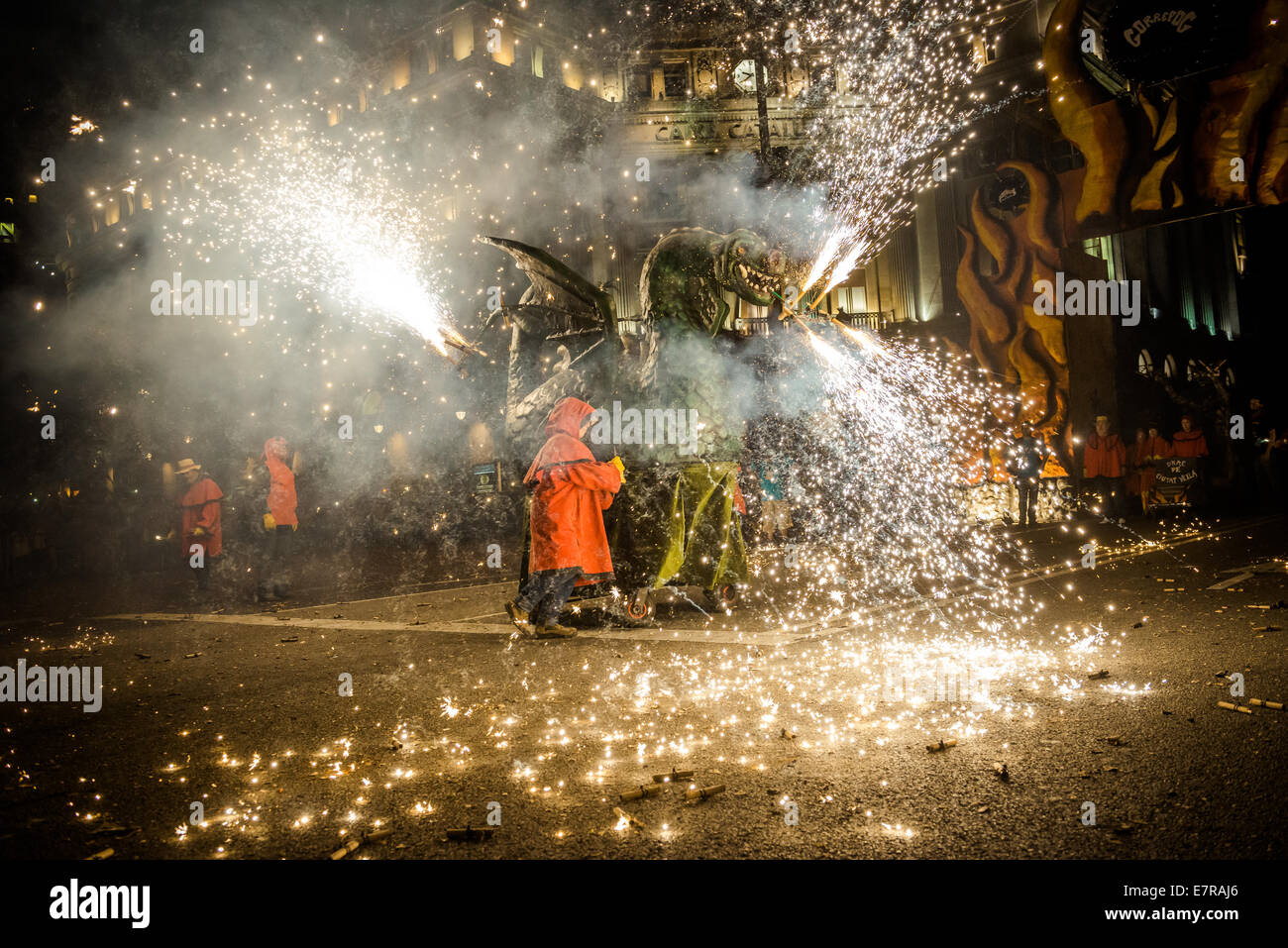 Barcelona, Spain. 21st Sep, 2014. A fire beast sets off his fire ...