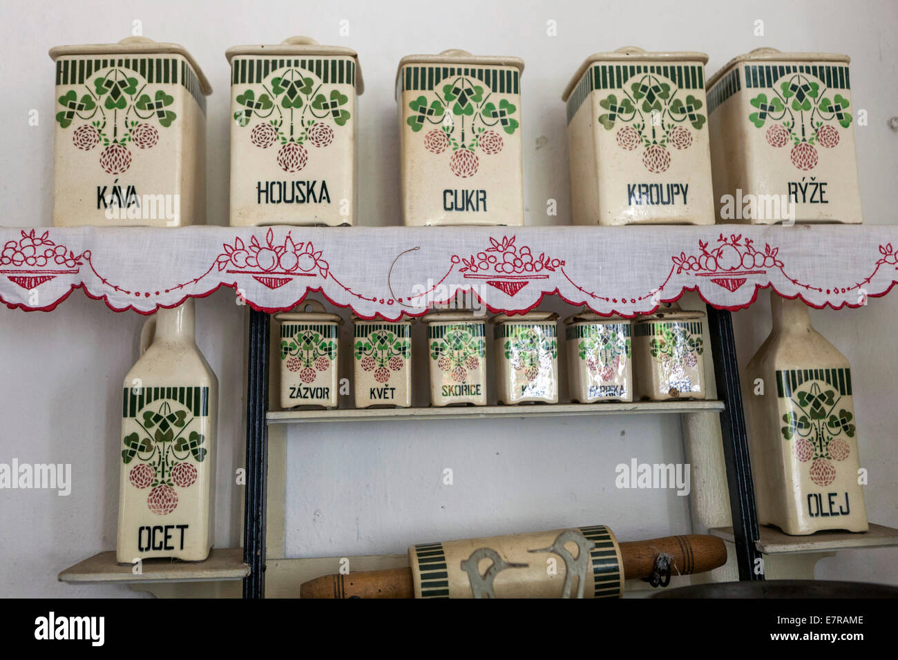 Old rustic kitchen with pots on ingredients, Czech kitchen Stock Photo ...