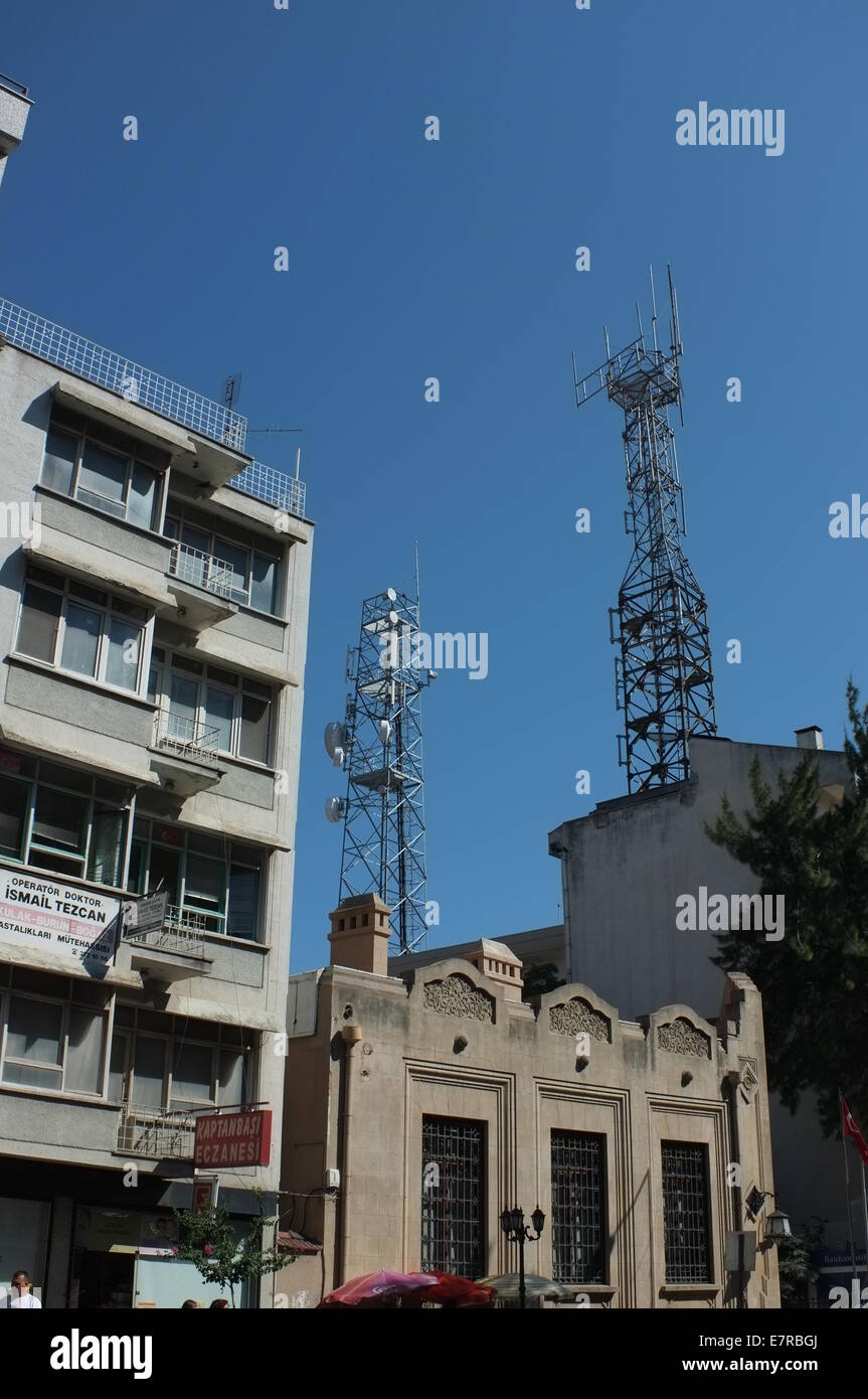 Mobile phone transmitters near the buildings Stock Photo - Alamy