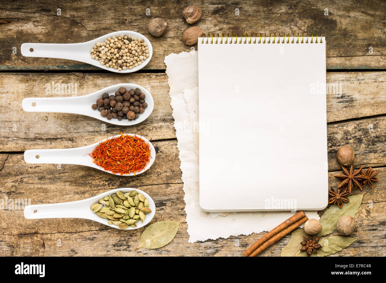 Menu background. Recipe notepad with diveristy of spices and herb Stock ...