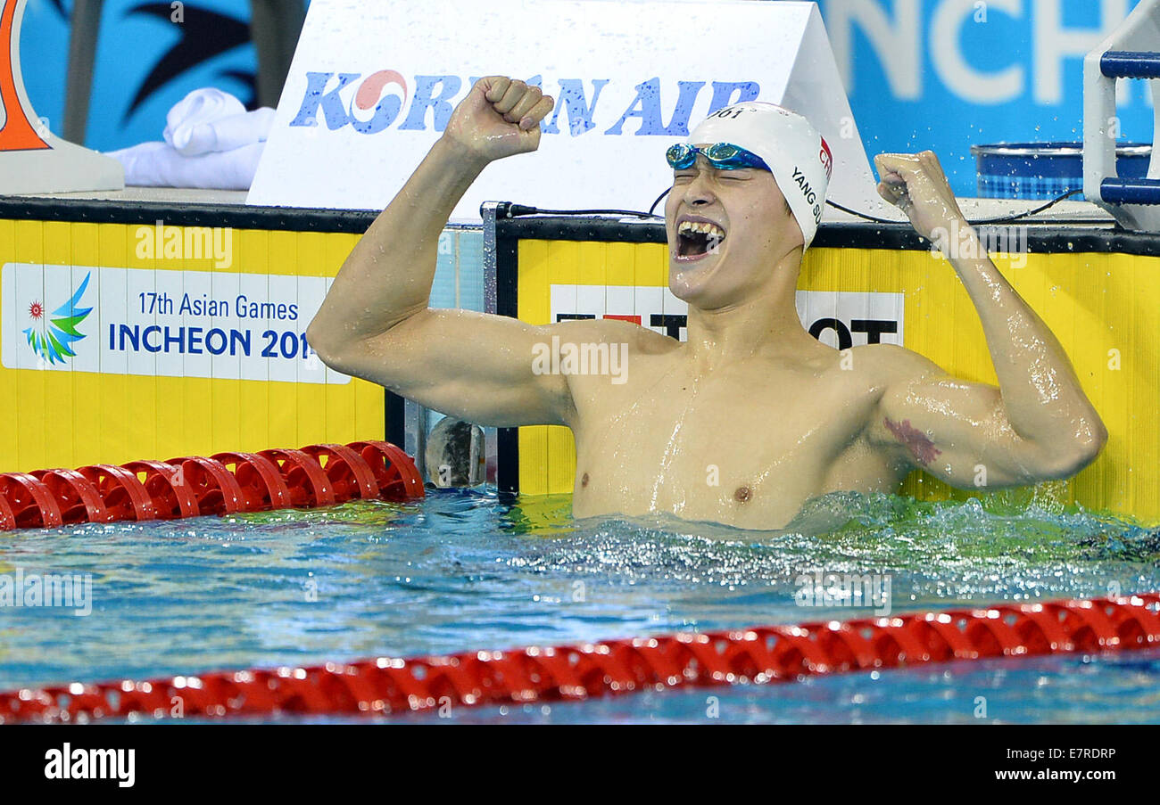 Incheon, South Korea. 23rd Sep, 2014. Sun Yang of China celebrates ...