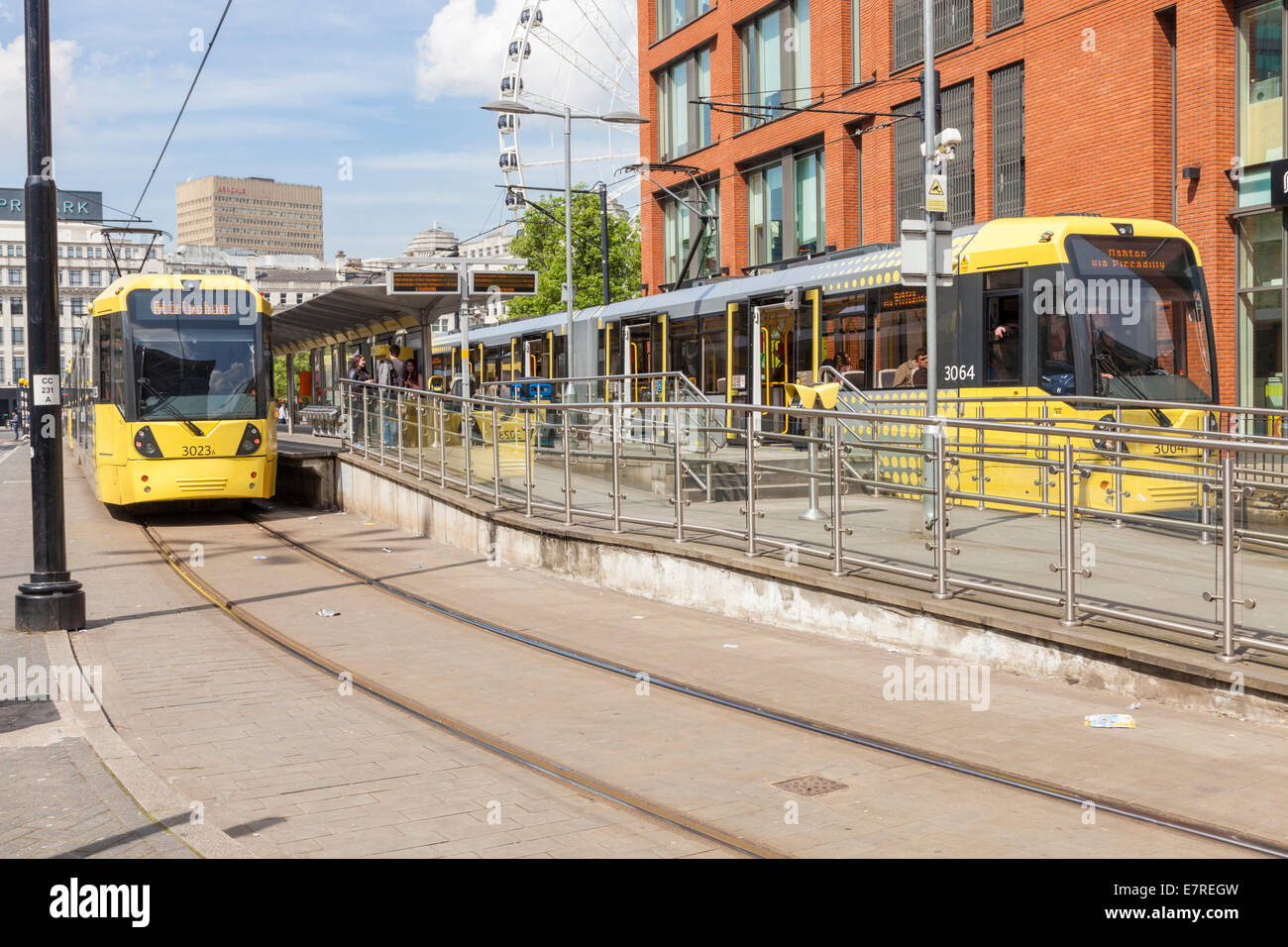 Metrolink trams at Parker Street, Piccadilly Gardens, Manchester ...