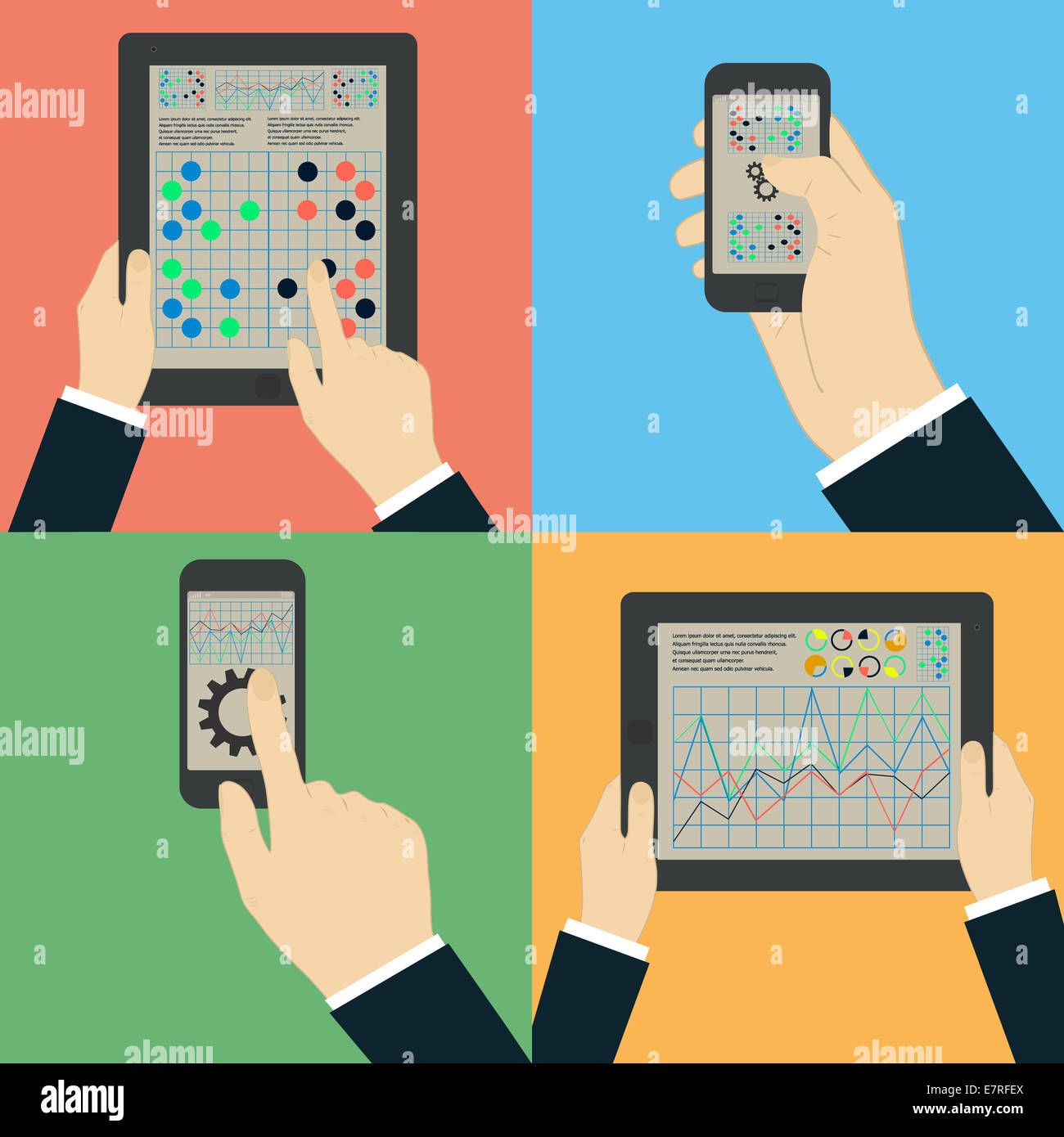 Interaction hands using mobile apps. infographics Stock Photo - Alamy