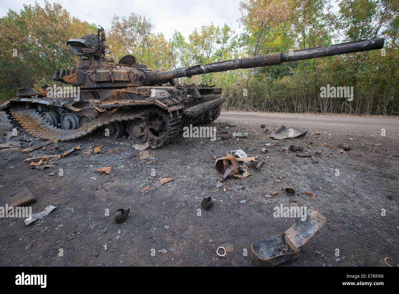Oblast Lugansk, Ukraine. 13th Sep, 2014. The burnt wreckage of a ...