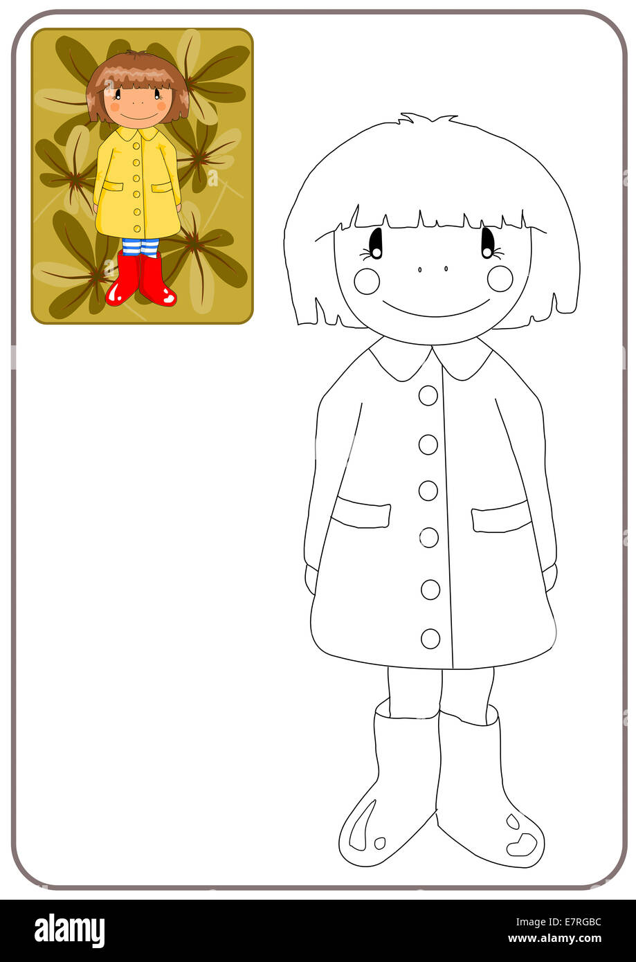Coloring book with gril in red wellingtons - vector illustration Stock ...