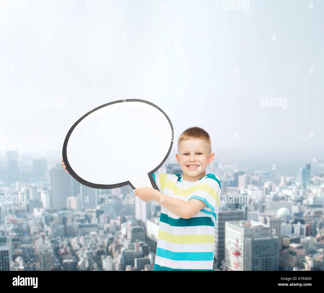 smiling little boy with blank text bubble Stock Photo - Alamy