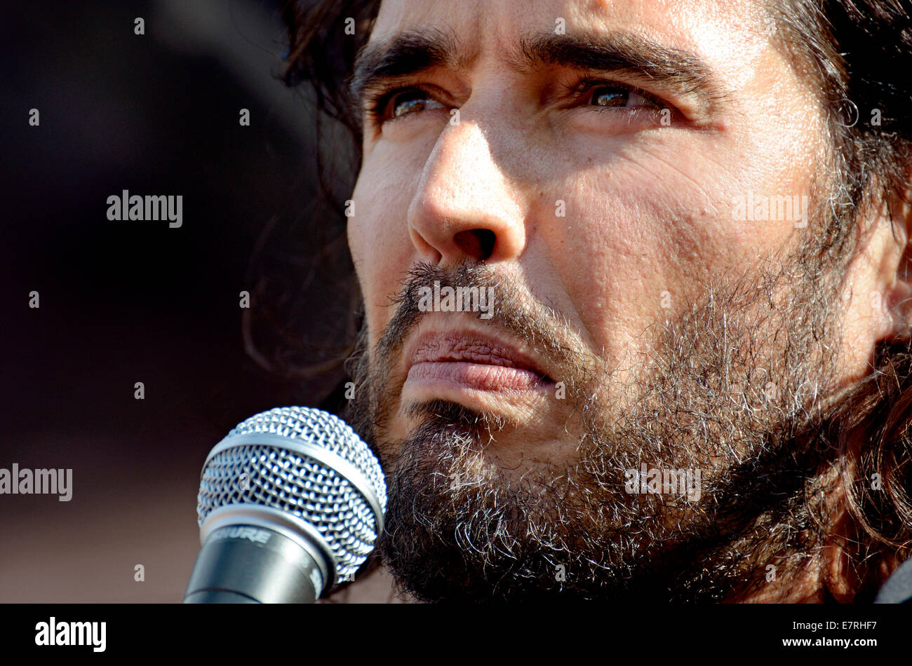 Russell Brand, comedian, speaking at The People's Assembly ...