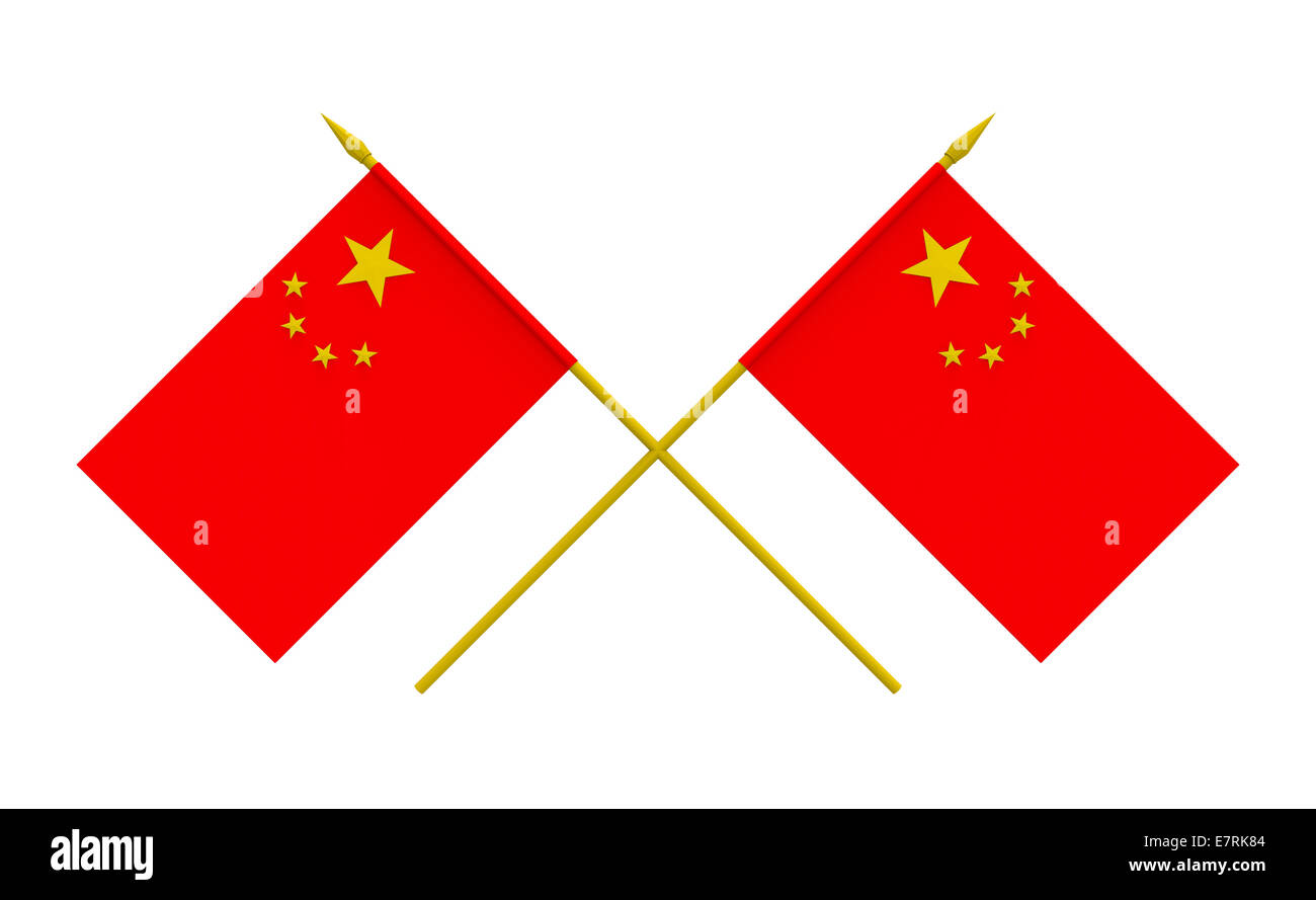 Two crossed flags of China, 3d render, isolated on white Stock Photo ...