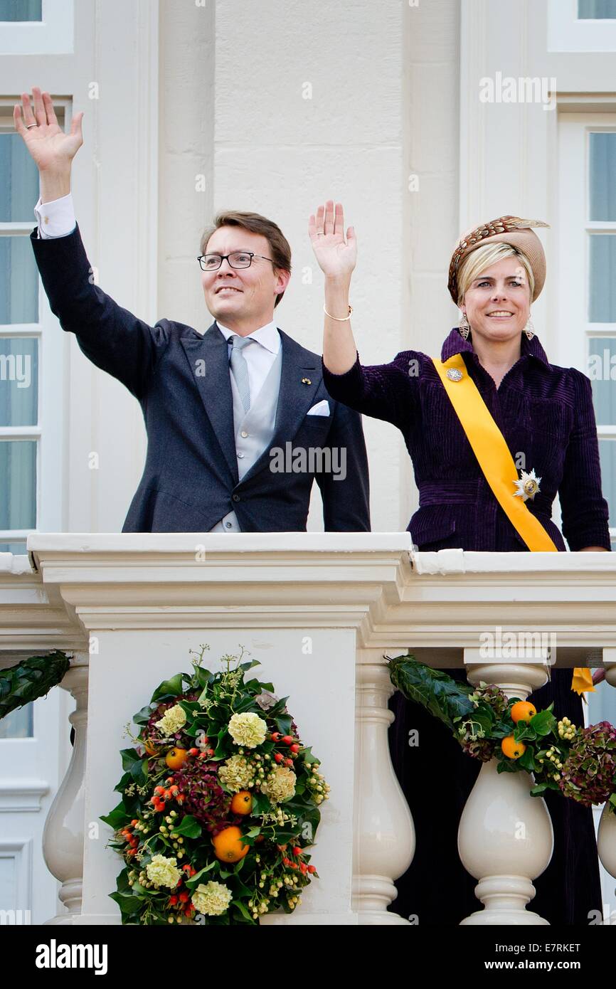Dutch Prince Constantijn and Princess Laurentien wave on the balcony of ...