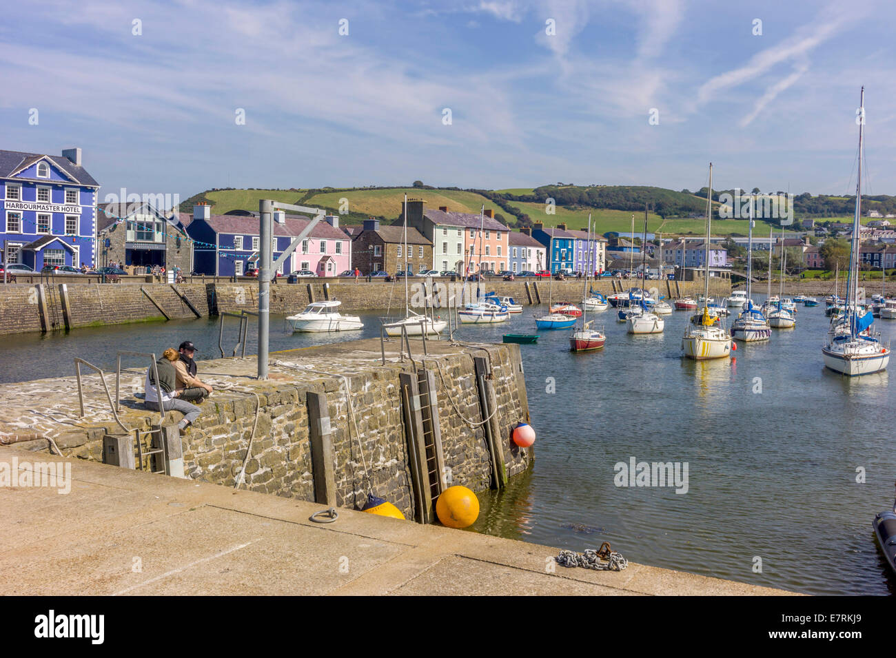 Aberaeron harbour surrounded by colourful regency styled houses and ...