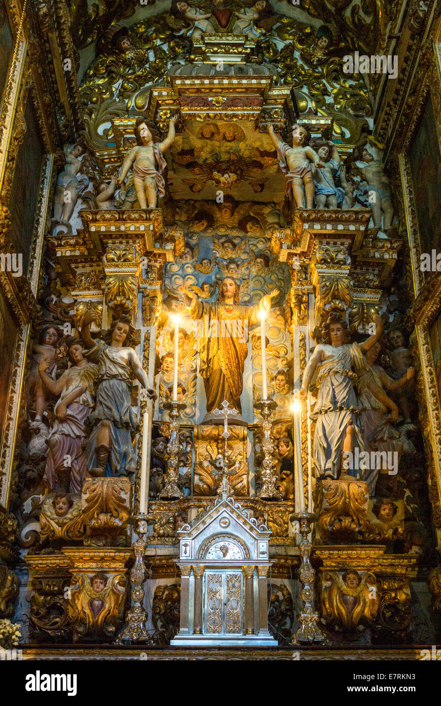 Brazil, Salvador, the gold decorations and statues of the Basilica ...