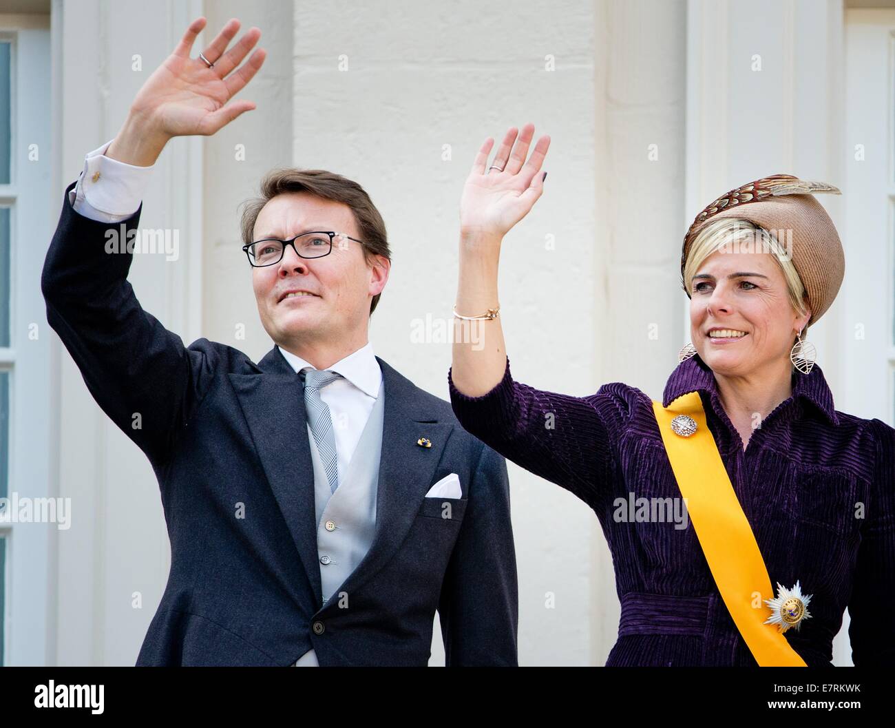 Dutch Prince Constantijn and Princess Laurentien wave on the balcony of ...