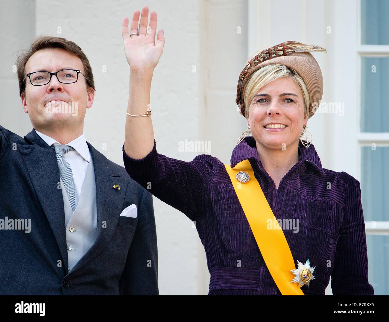 Dutch Prince Constantijn and Princess Laurentien wave on the balcony of ...