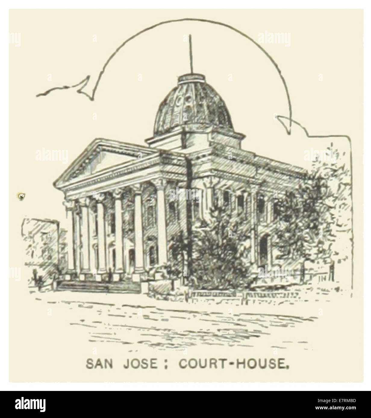 This 1891 illustration shows the courthouse in San Jose, California ...