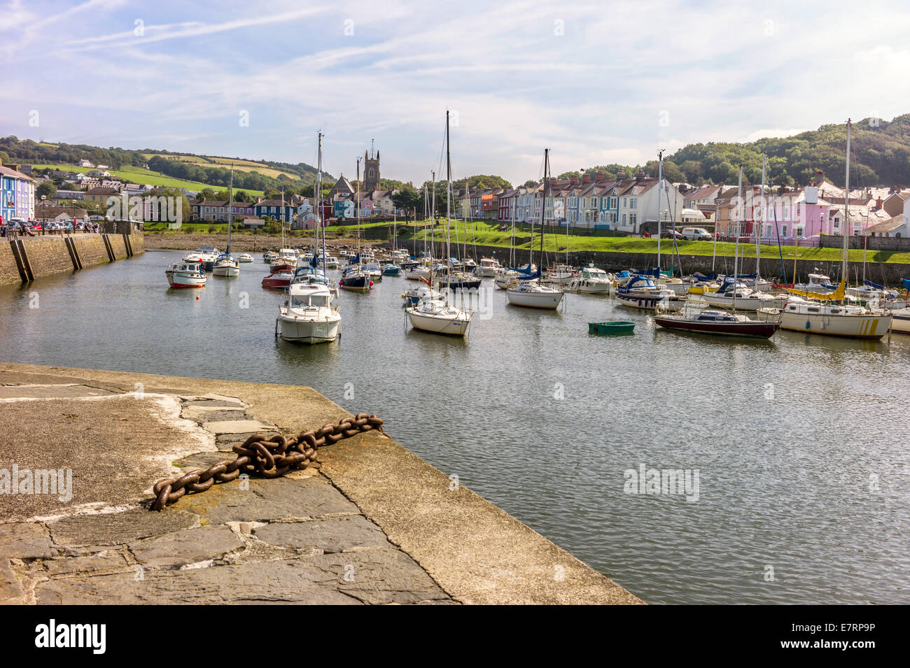 Aberaeron harbour surrounded by colourful regency styled houses and ...