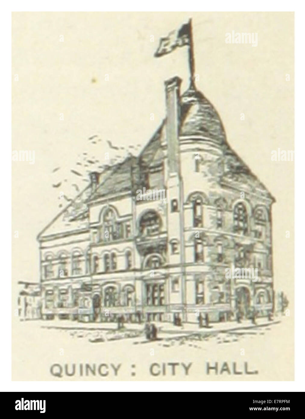 This 1891 illustration depicts the Quincy City Hall in Illinois ...