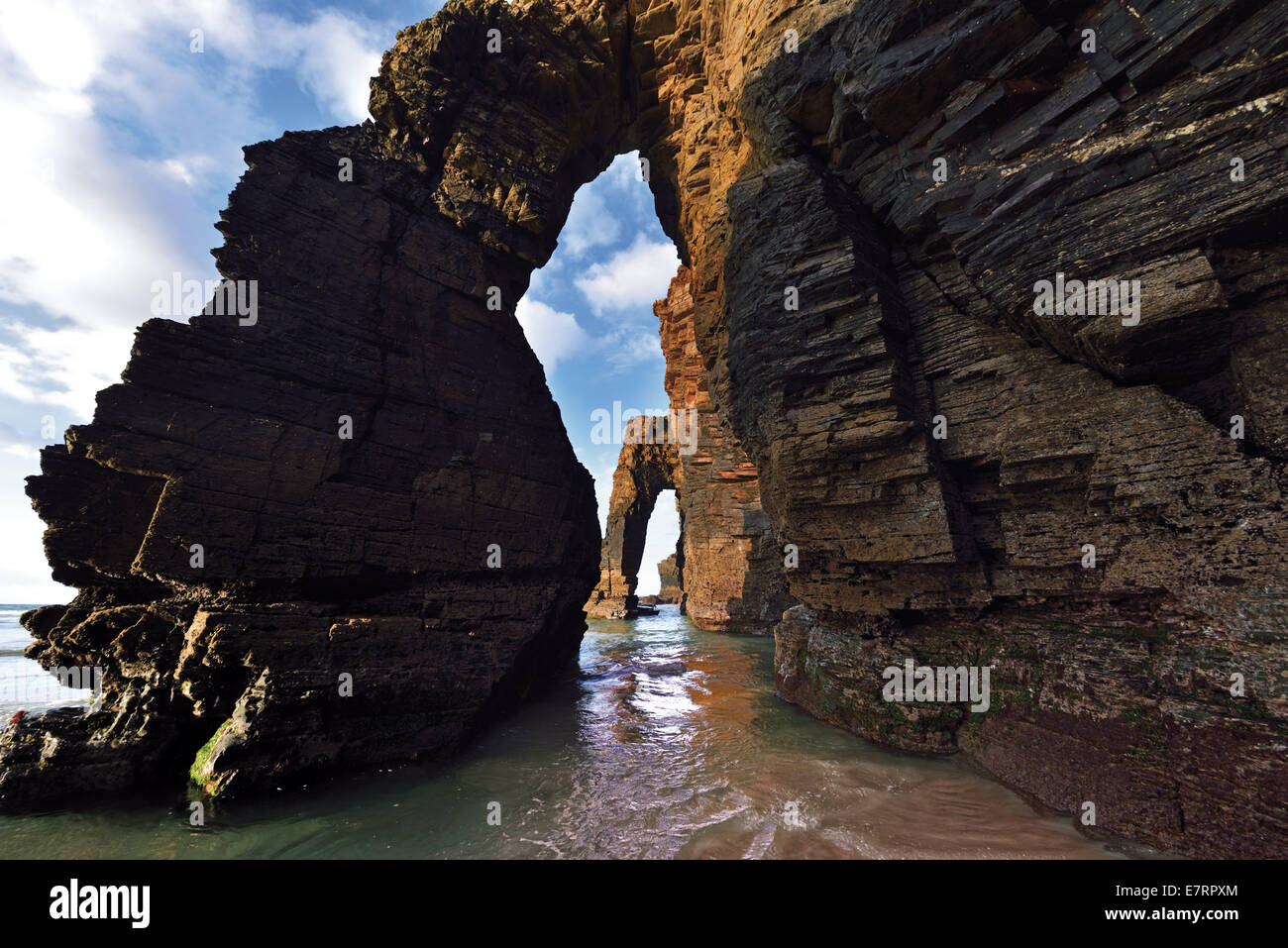 Spain, Galicia, Cathedral s beach, rock arcs, archs, schist stone ...