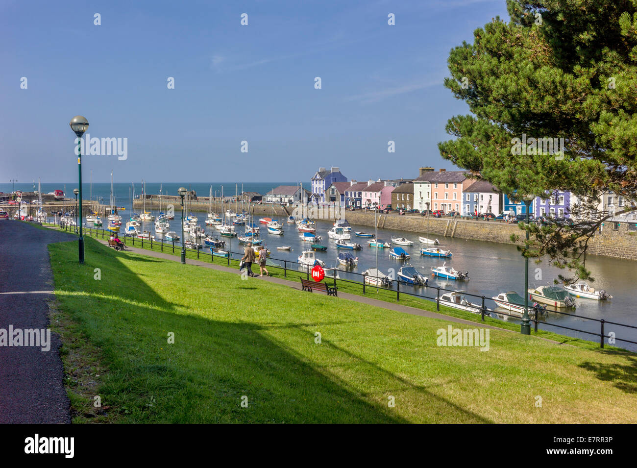 Aberaeron harbour surrounded by colourful regency styled houses and ...