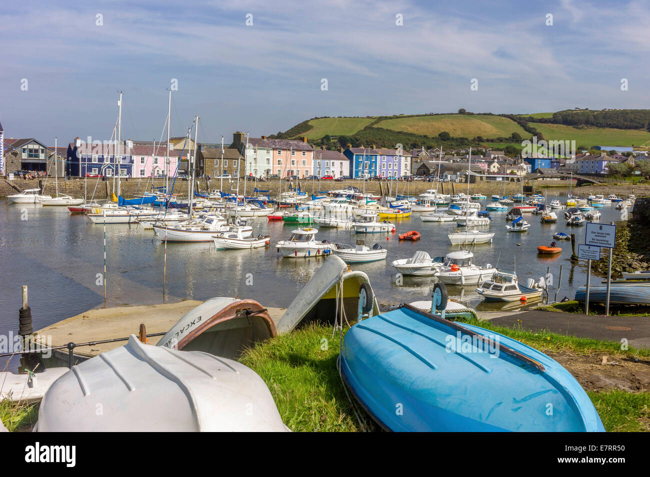 Aberaeron harbour surrounded by colourful regency styled houses and ...