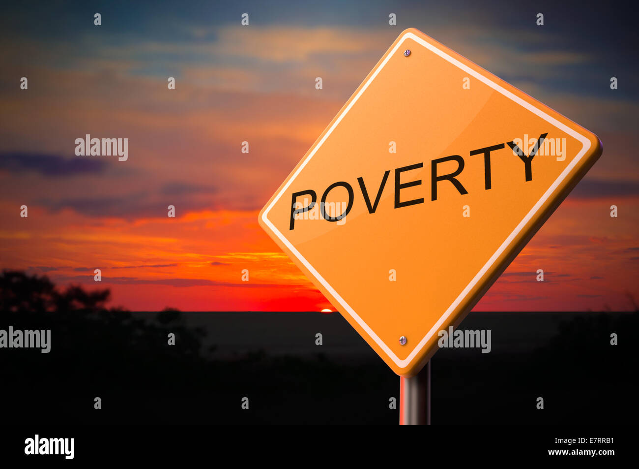 Poverty on Warning Road Sign Stock Photo - Alamy