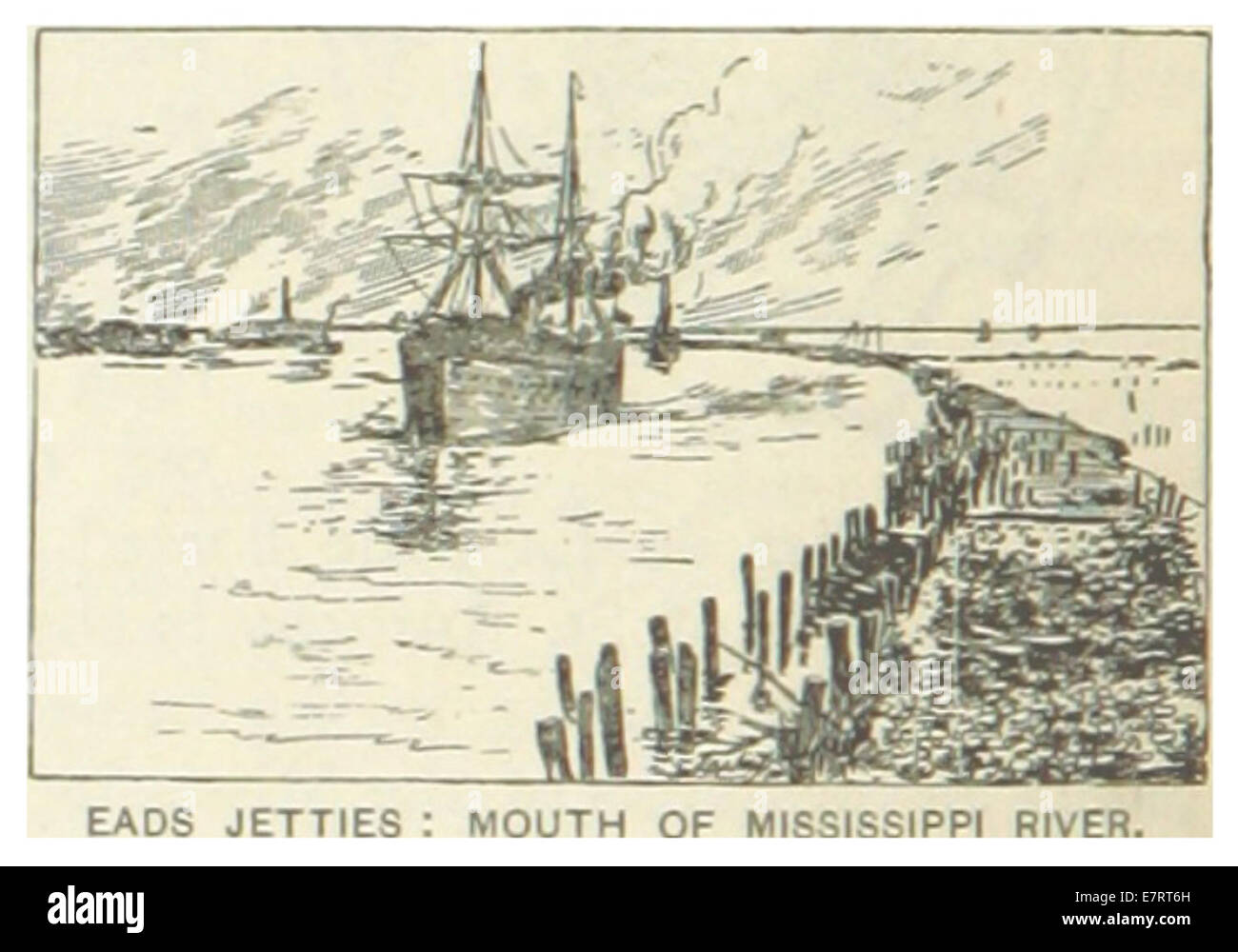 This 1891 sketch from US-LA p296 illustrates the jetties at the mouth ...