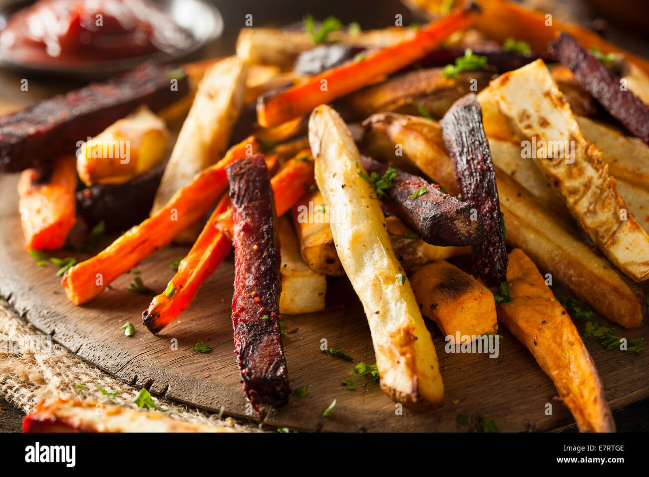 Oven Baked Vegetable Fries with Carrots, Potato, and Beets Stock Photo ...
