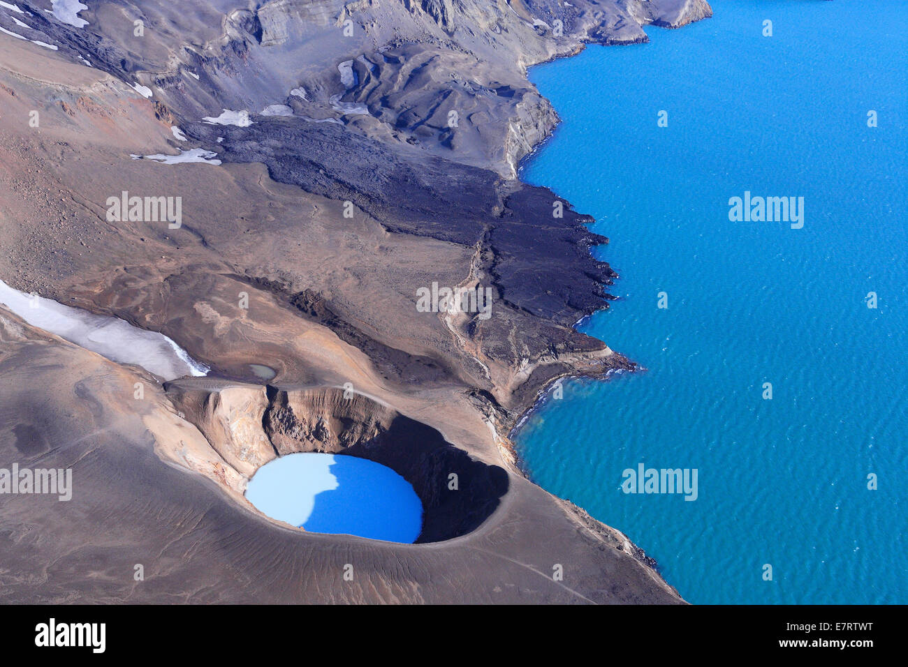 The Icelandic volcano Askja with a part of the caldera lake Oeskjuvatn ...