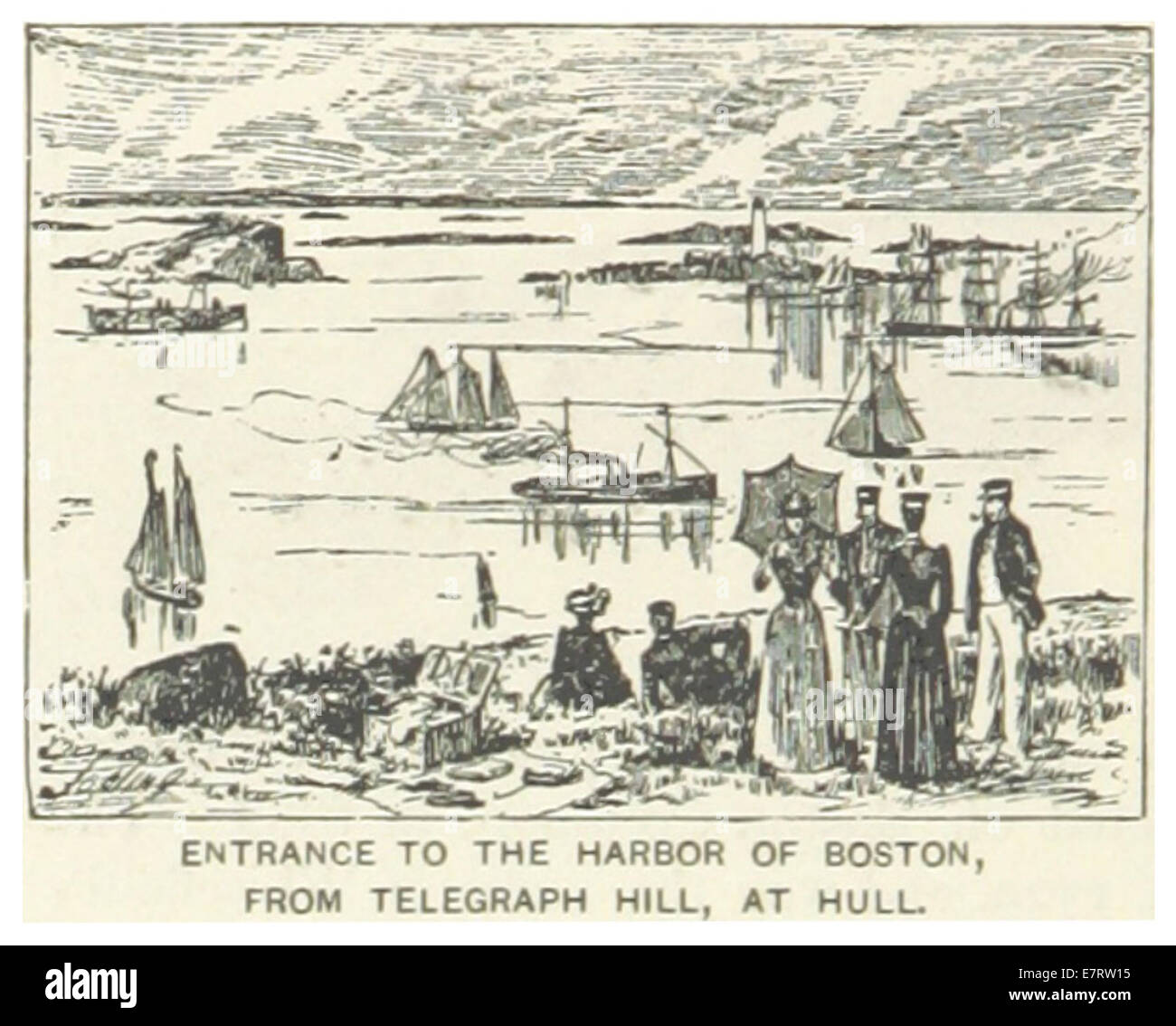 An 1891 sketch map of the entrance to the Harbor of Boston, viewed from ...