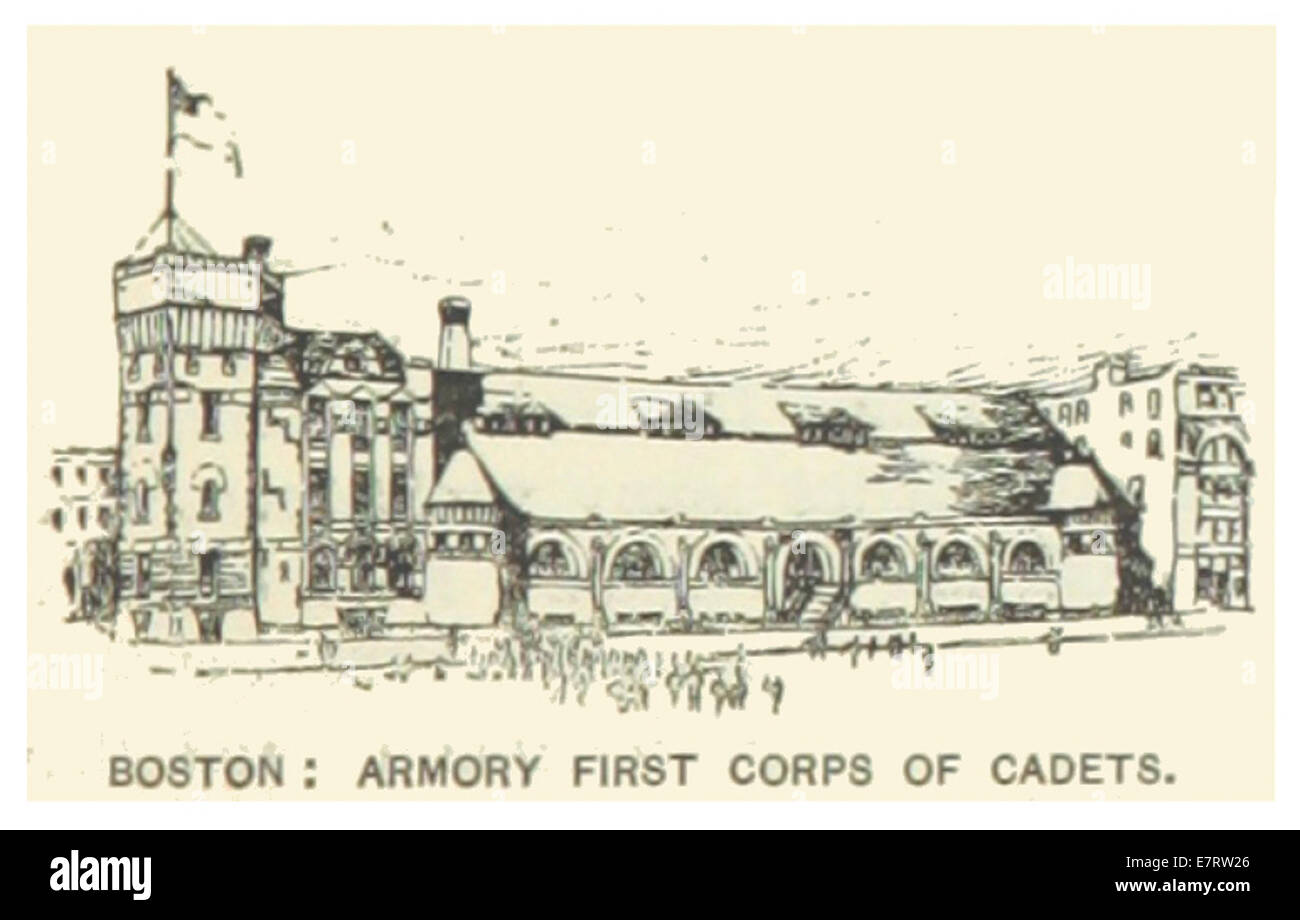 This 1891 illustration shows the Armory of the First Corps of Cadets in ...