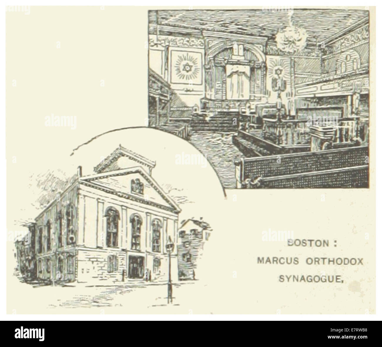This 1891 illustration depicts the Marcus Orthodox Synagogue in Boston ...