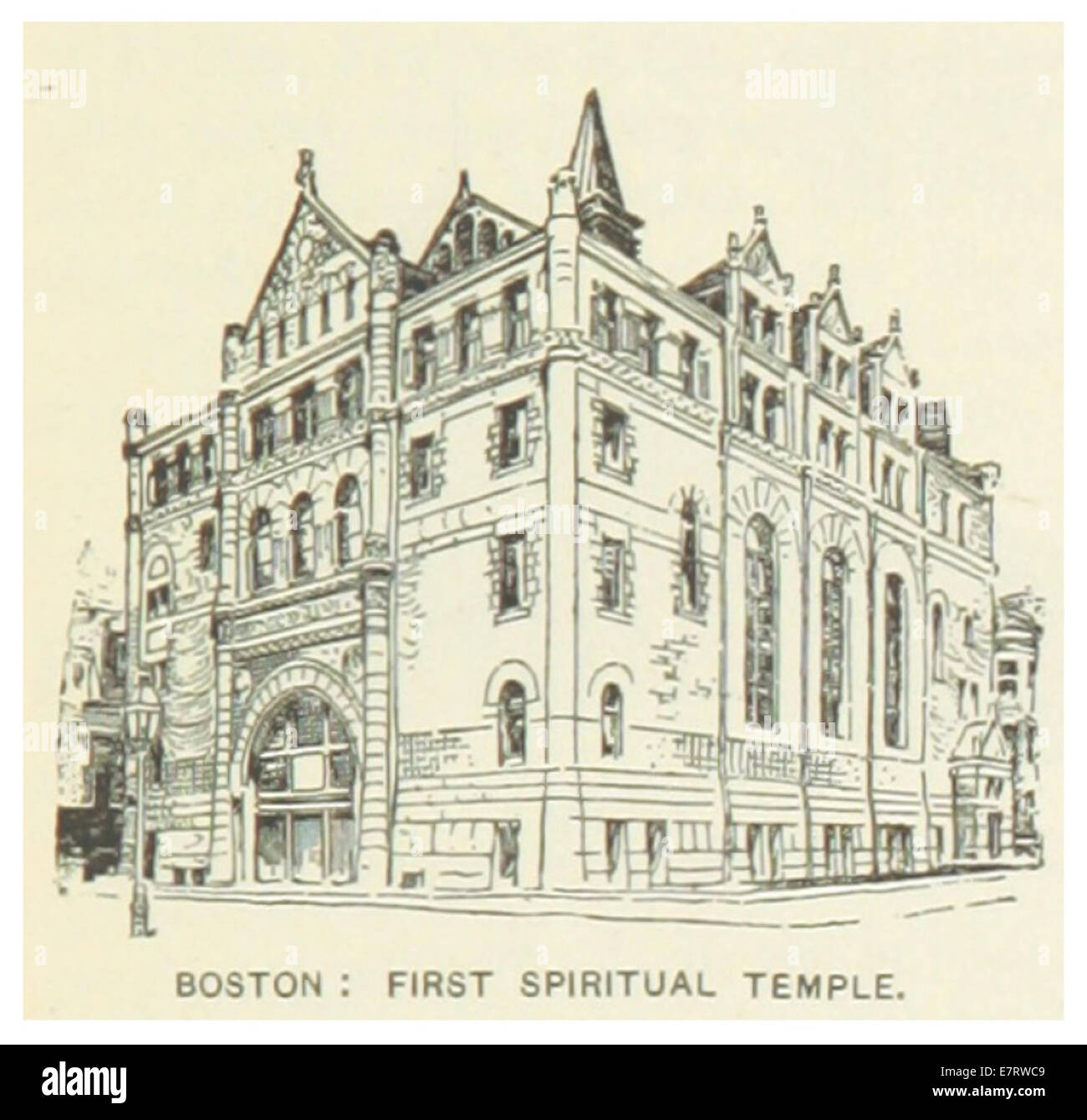 This 1891 illustration depicts the First Spiritual Temple in Boston ...